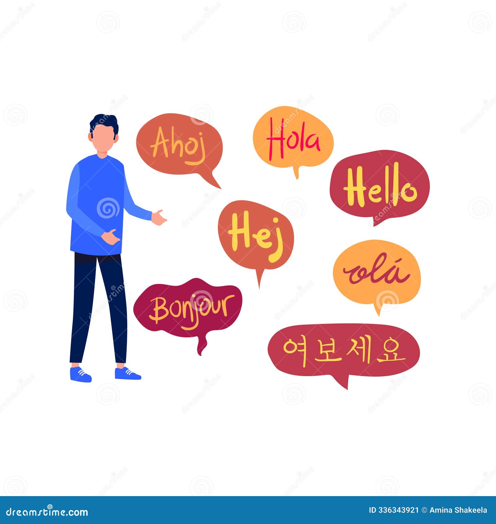 A Boy Showing Phrases of Different Languages Stock Illustration ...