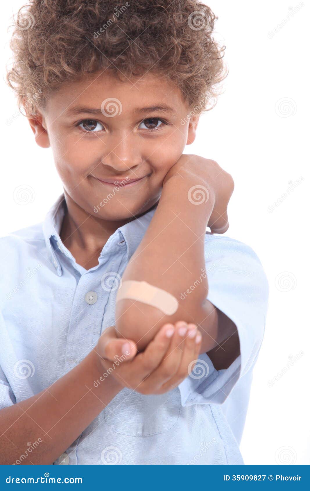 Boy showing plaster stock image. Image of closeup, years - 35909827