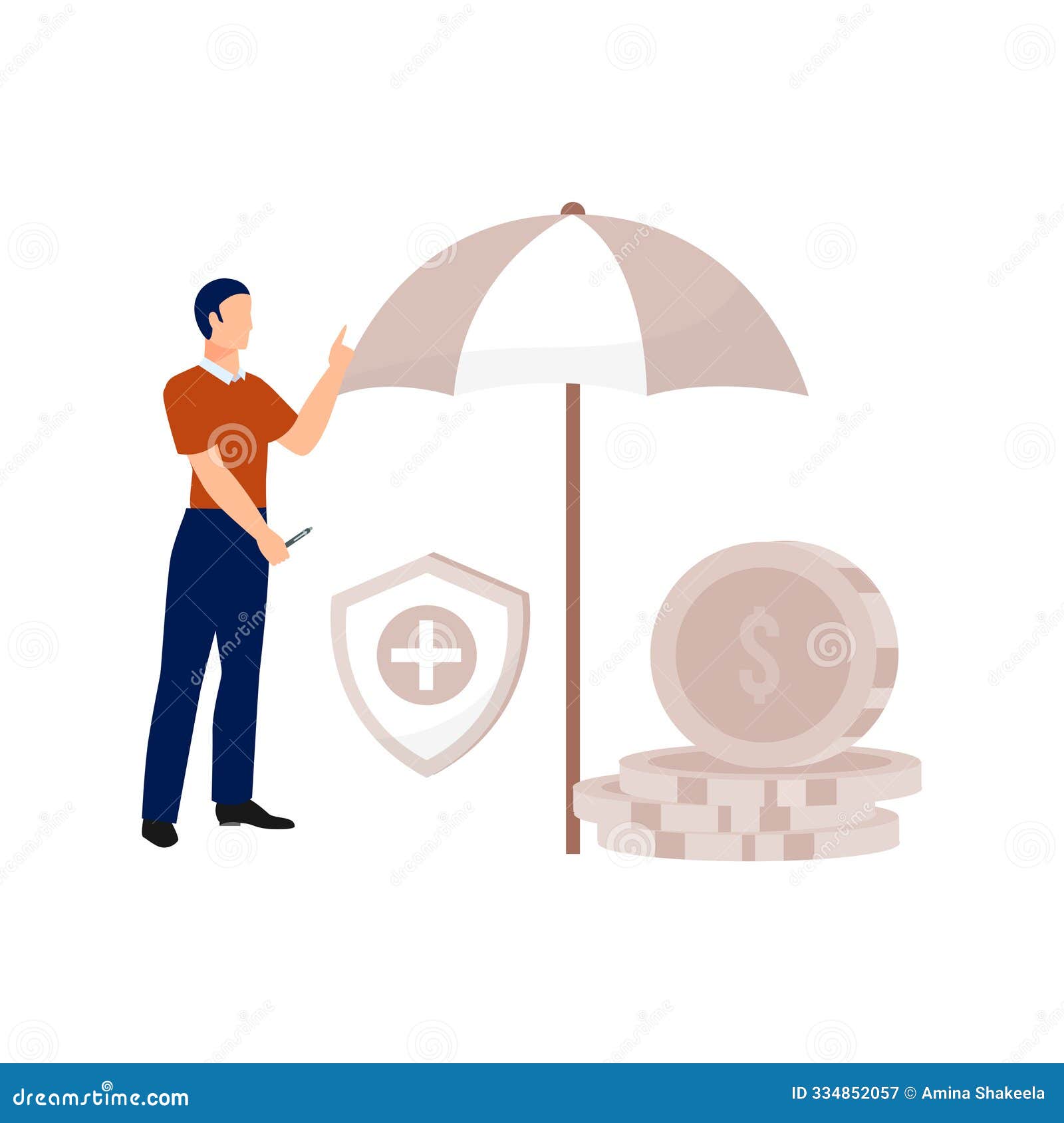 The Boy is Showing the Protection of Money Stock Illustration ...