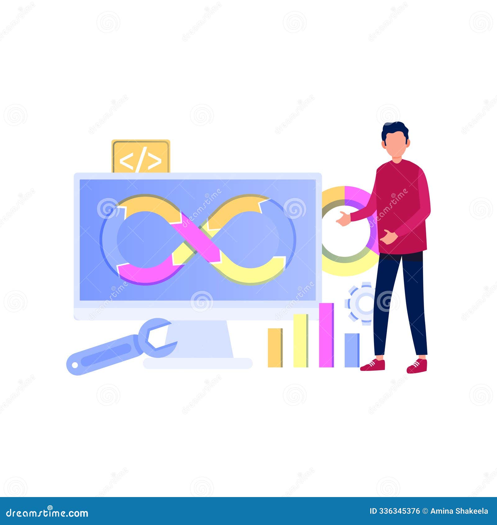 Boy Showing Software Development and it Operations Stock Illustration ...