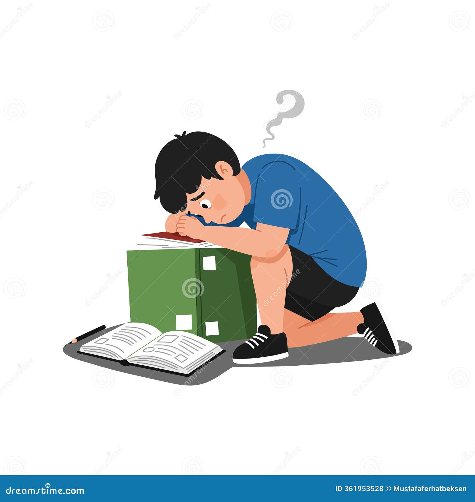 Boy Studying with Frustration in Flat Style Vector Illustration Stock ...