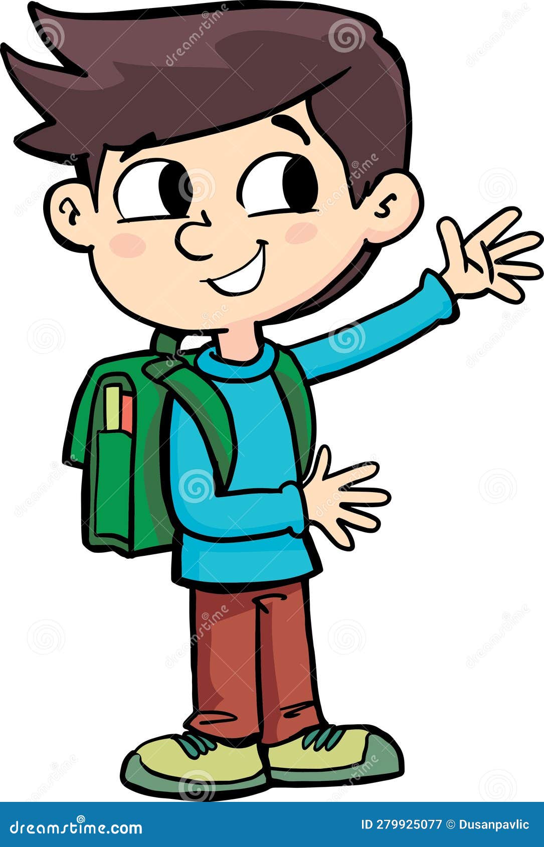 Boy Shows Us the Direction with a School Bag Stock Illustration ...