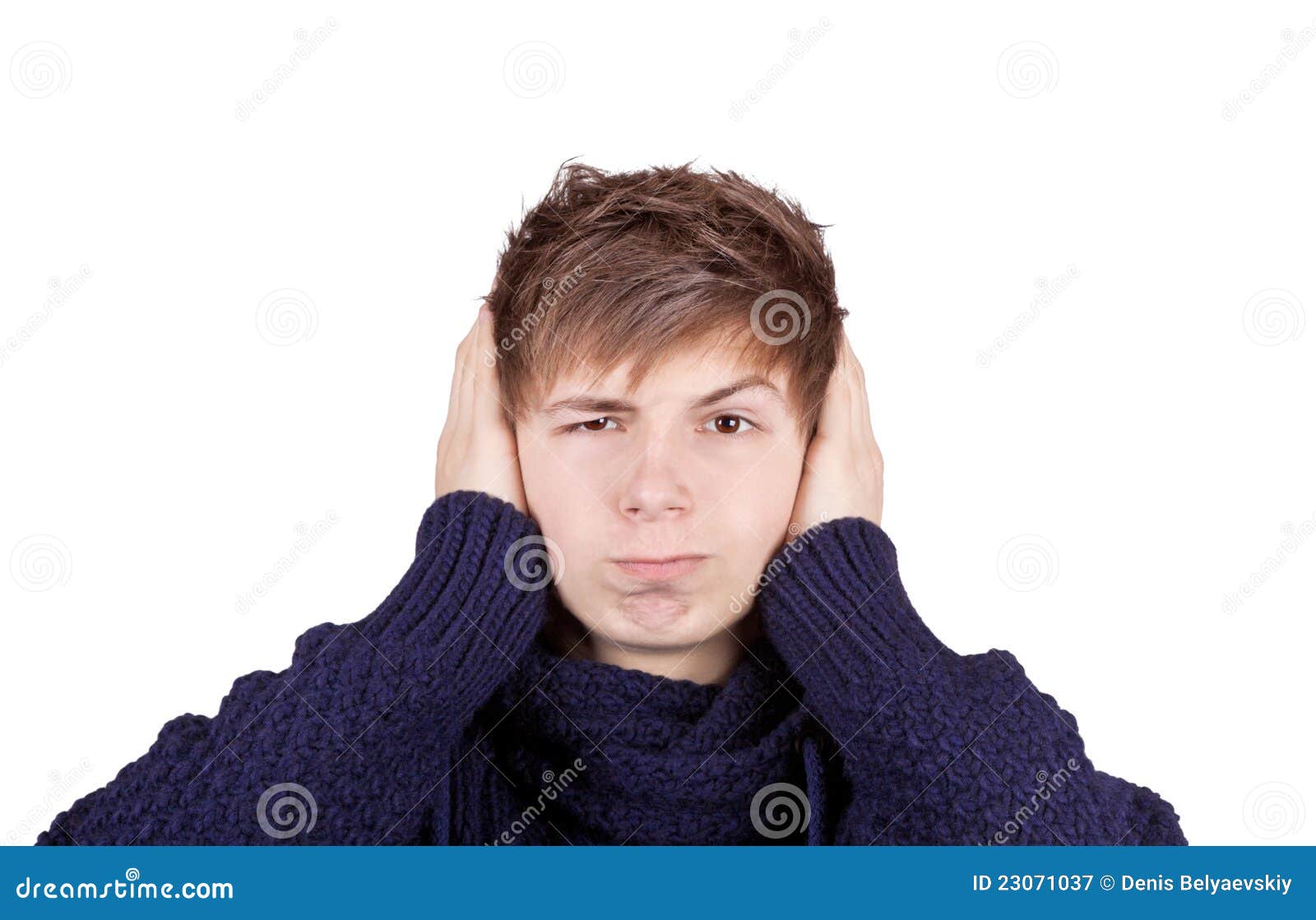 Boy Shut His Ears with Hands Stock Image - Image of isolated ...
