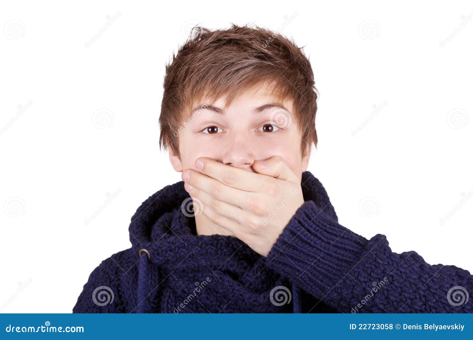 Boy Shut His Mouth with One Hand Stock Photo - Image of close, mute ...