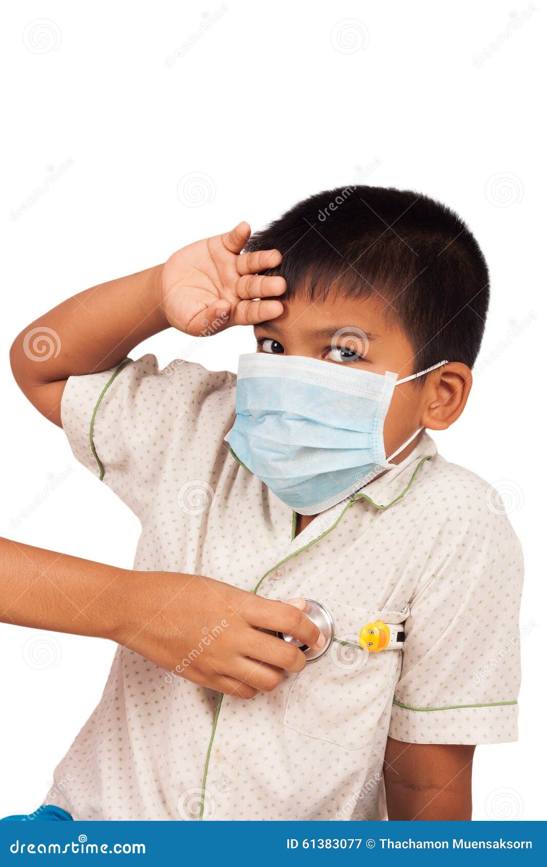 Boy Sick Wear Mask And Themometer Stock Photo - Image: 61383077