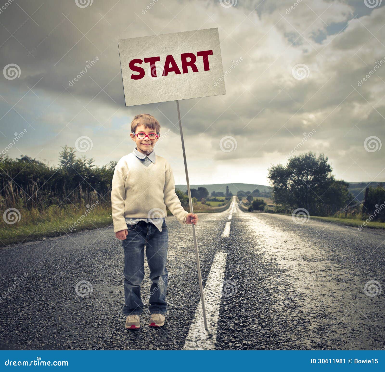 Boy with sign in his hand stock image. Image of countryside - 30611981