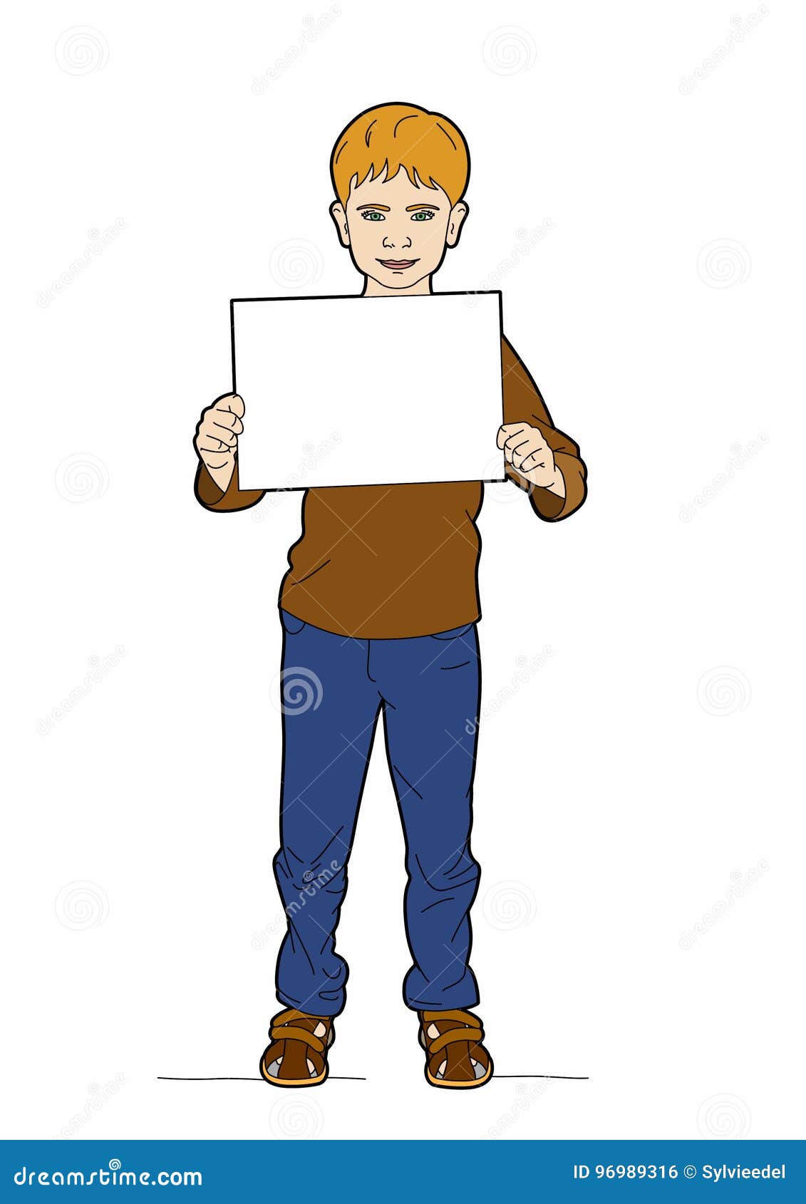 Boy with a sign stock vector. Illustration of vector - 96989316