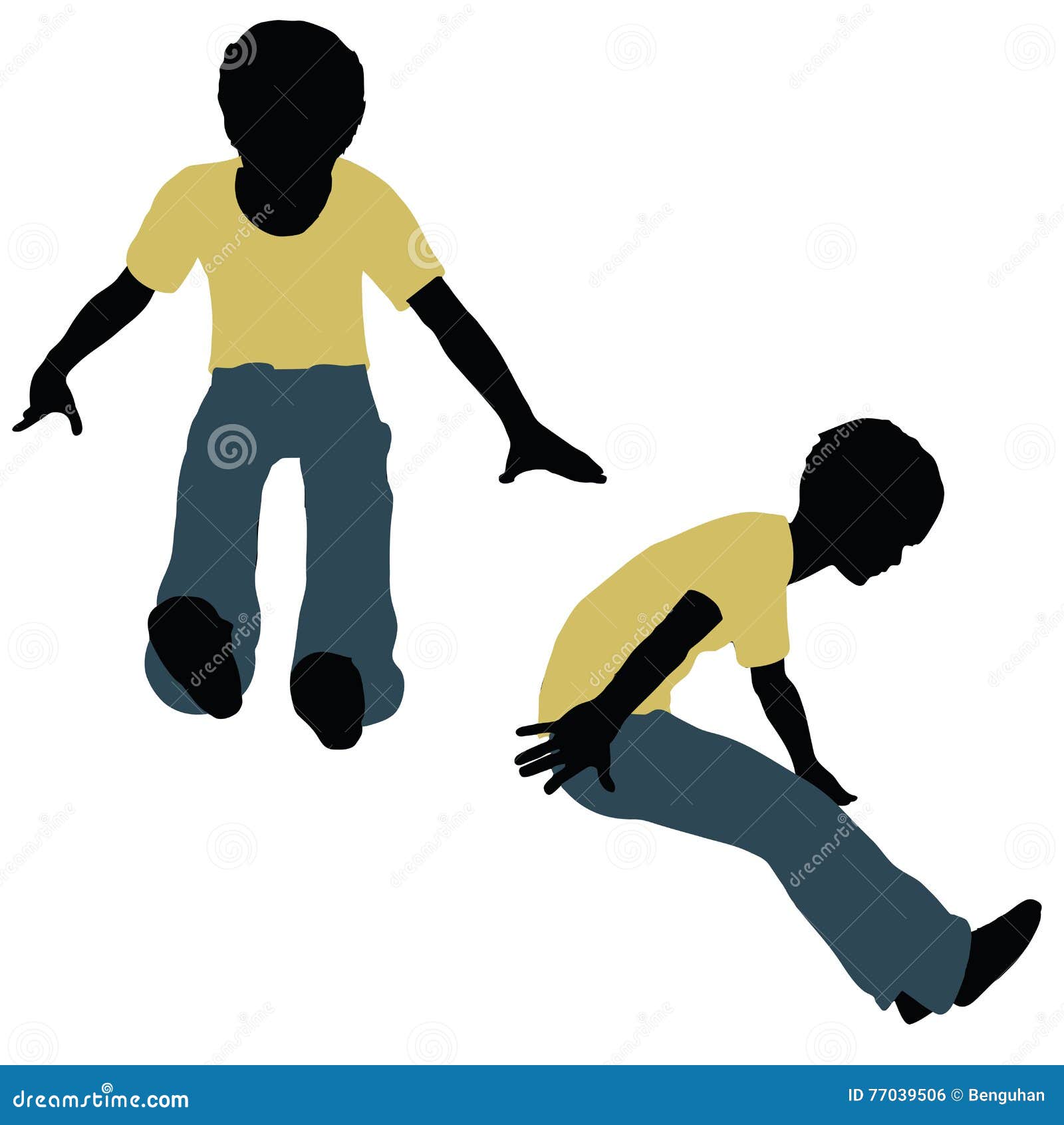 Boy Silhouette in Landing Pose Stock Vector - Illustration of male ...