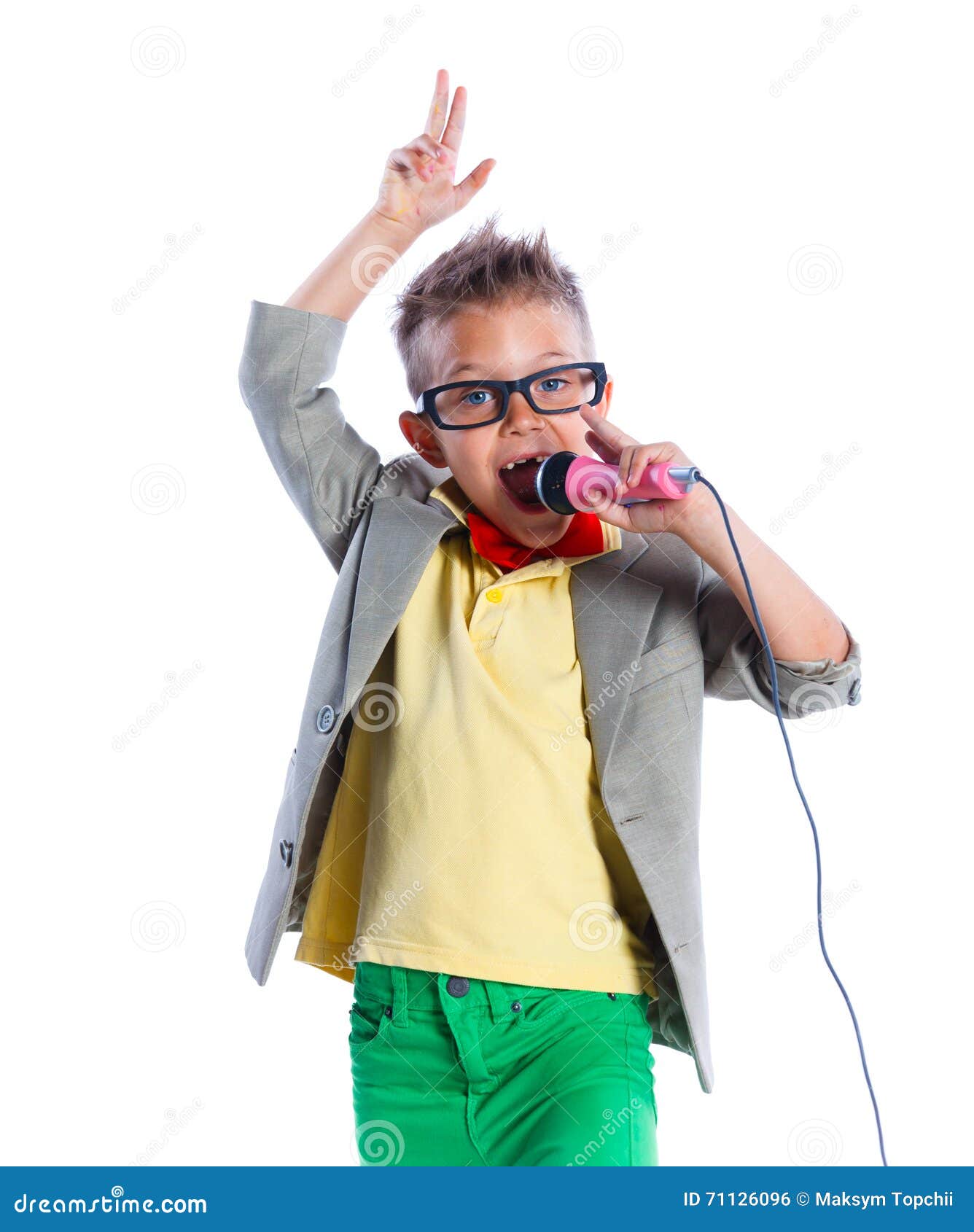 Boy Singing with a Microphone Stock Photo - Image of person, microphone ...