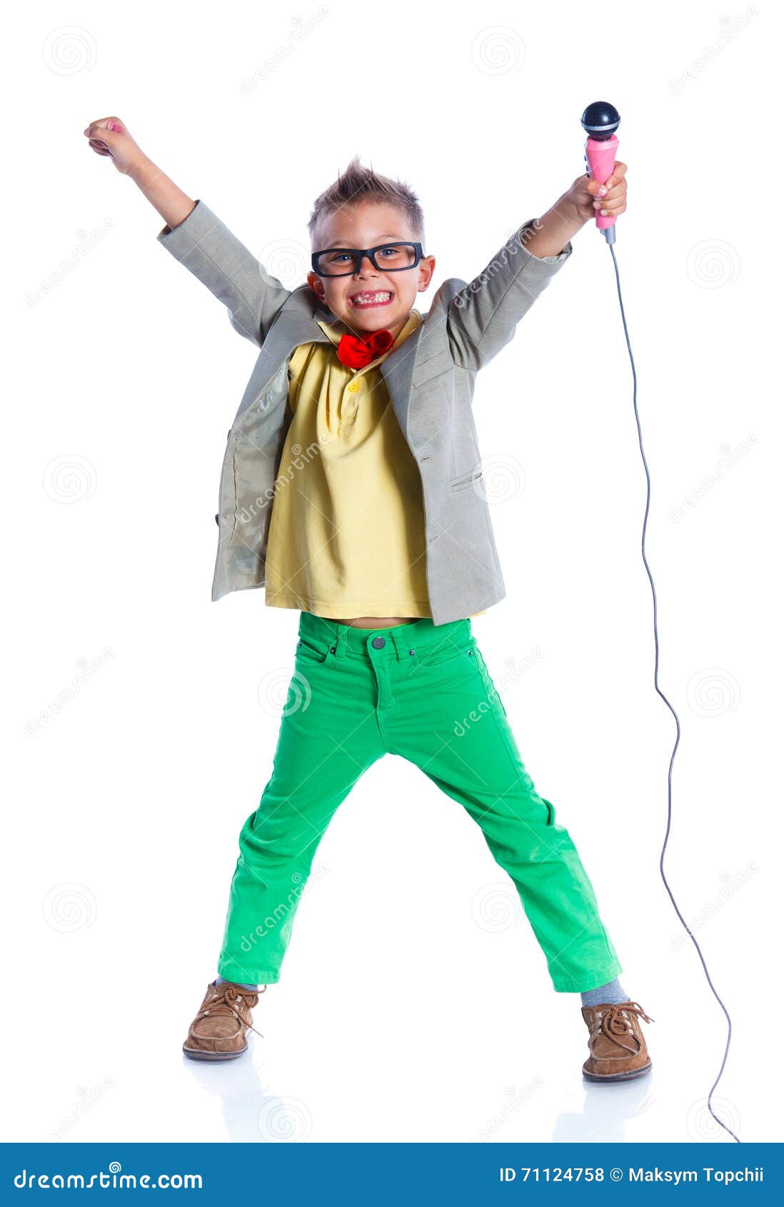 Boy Singing with a Microphone Stock Photo - Image of cute, child: 71124758