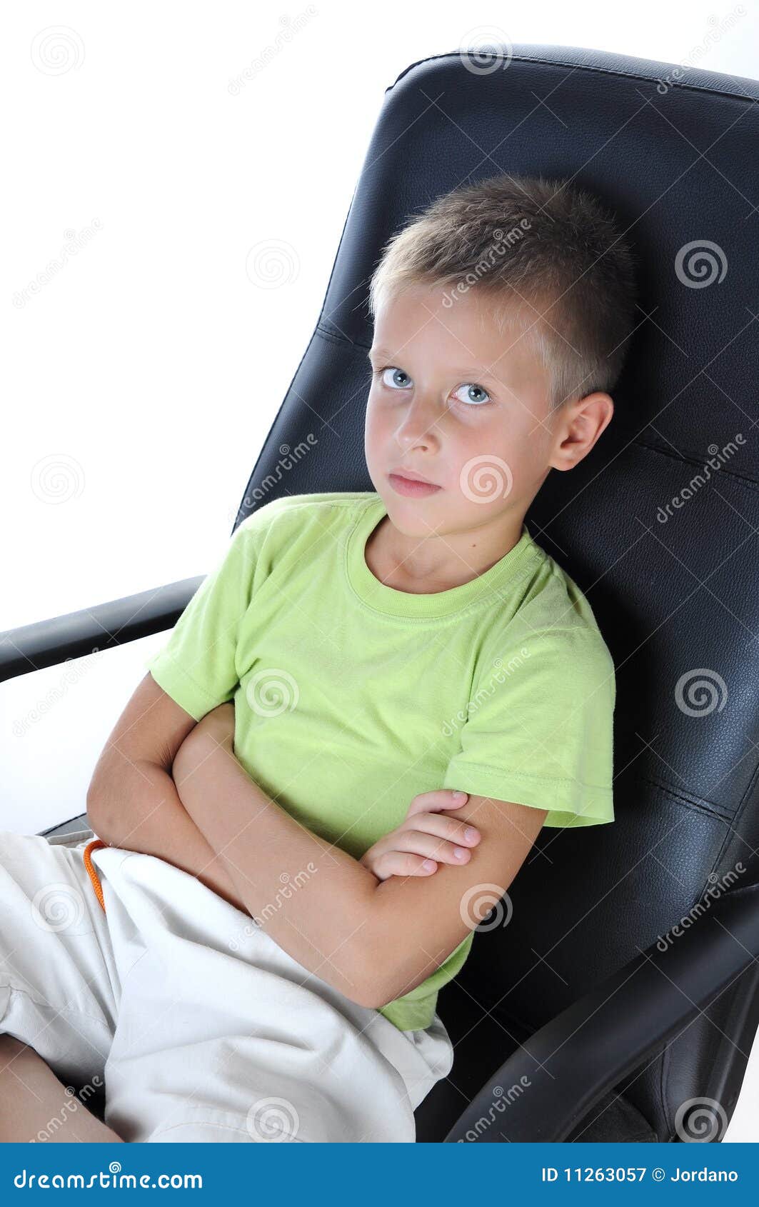 Boy Sit on Chair and Look at Camera Stock Image - Image of happy, blond ...
