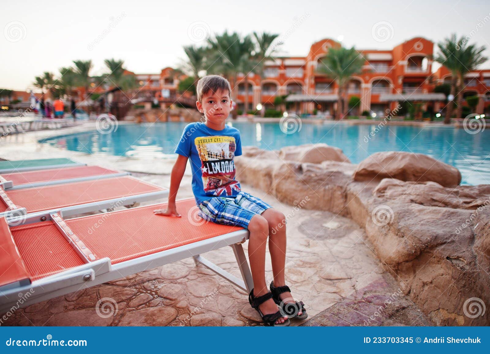 Boy Sit Near Pool of Egyptian Resort Stock Image - Image of pool ...