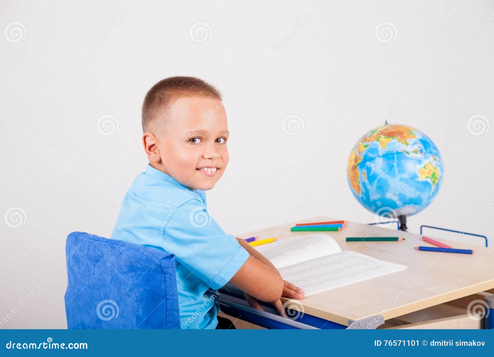 Boy Sits at His Desk and Doing Homework Stock Image - Image of learn ...