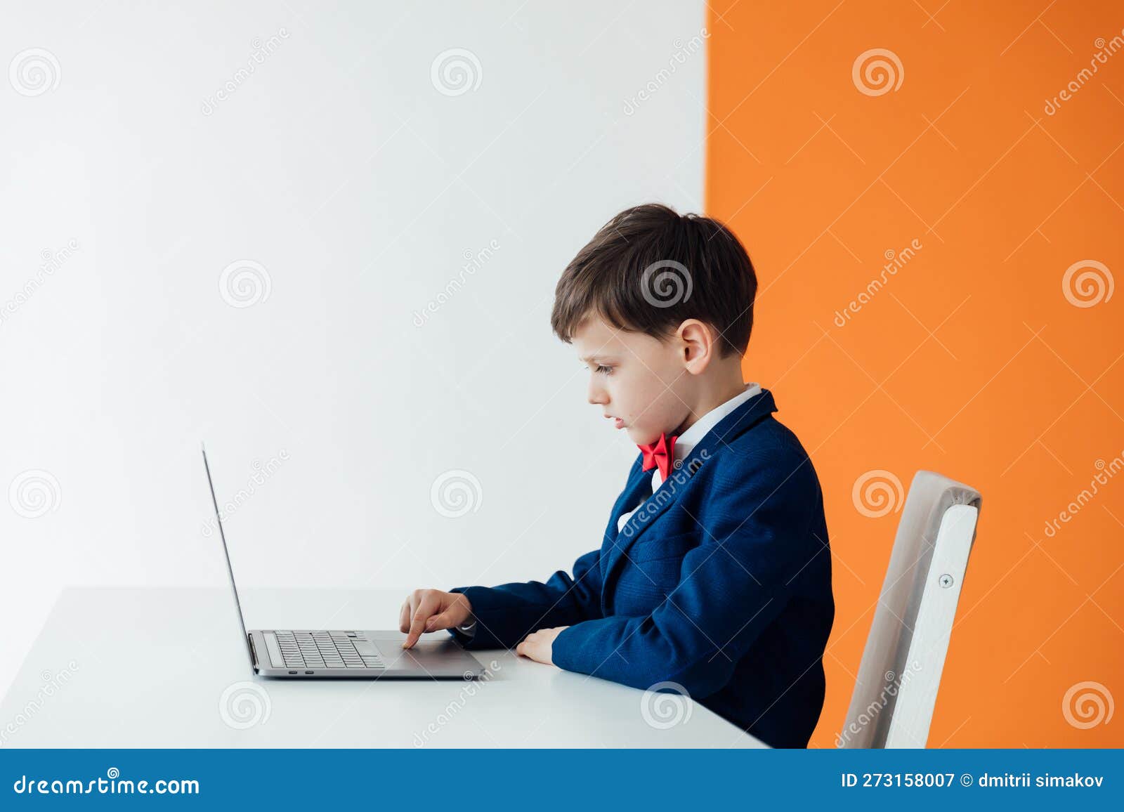 Boy Sits at Laptop To School Classroom Education Computers Stock Image ...