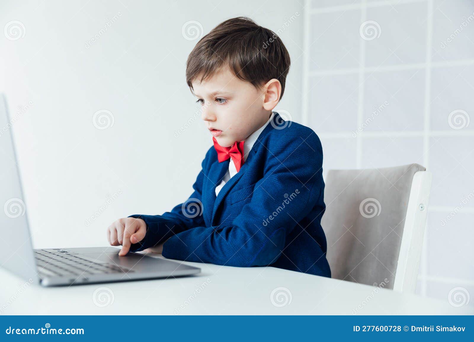 Boy Sits at Laptop To School Classroom Education Computers Stock Photo ...