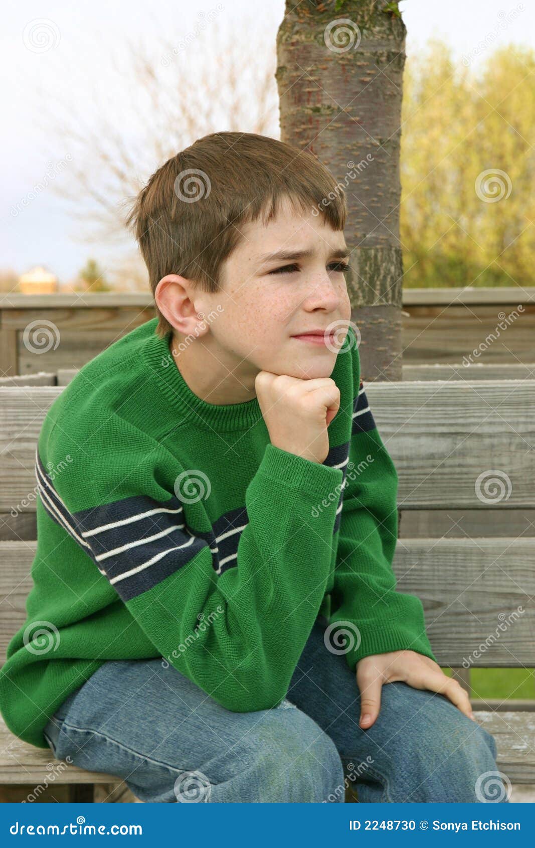 Boy Sitting on Bench stock photo. Image of handsome, close - 2248730
