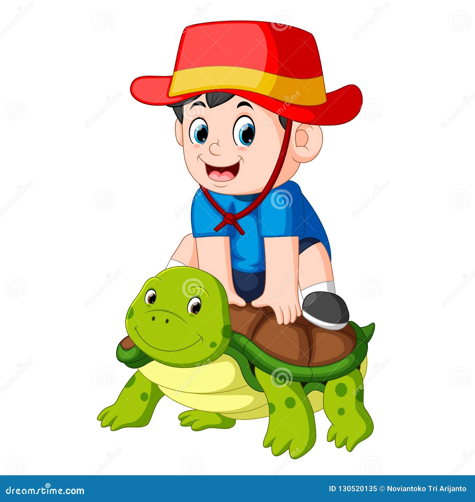 A Boy is Sitting on a Big Turtle Stock Vector - Illustration of green ...
