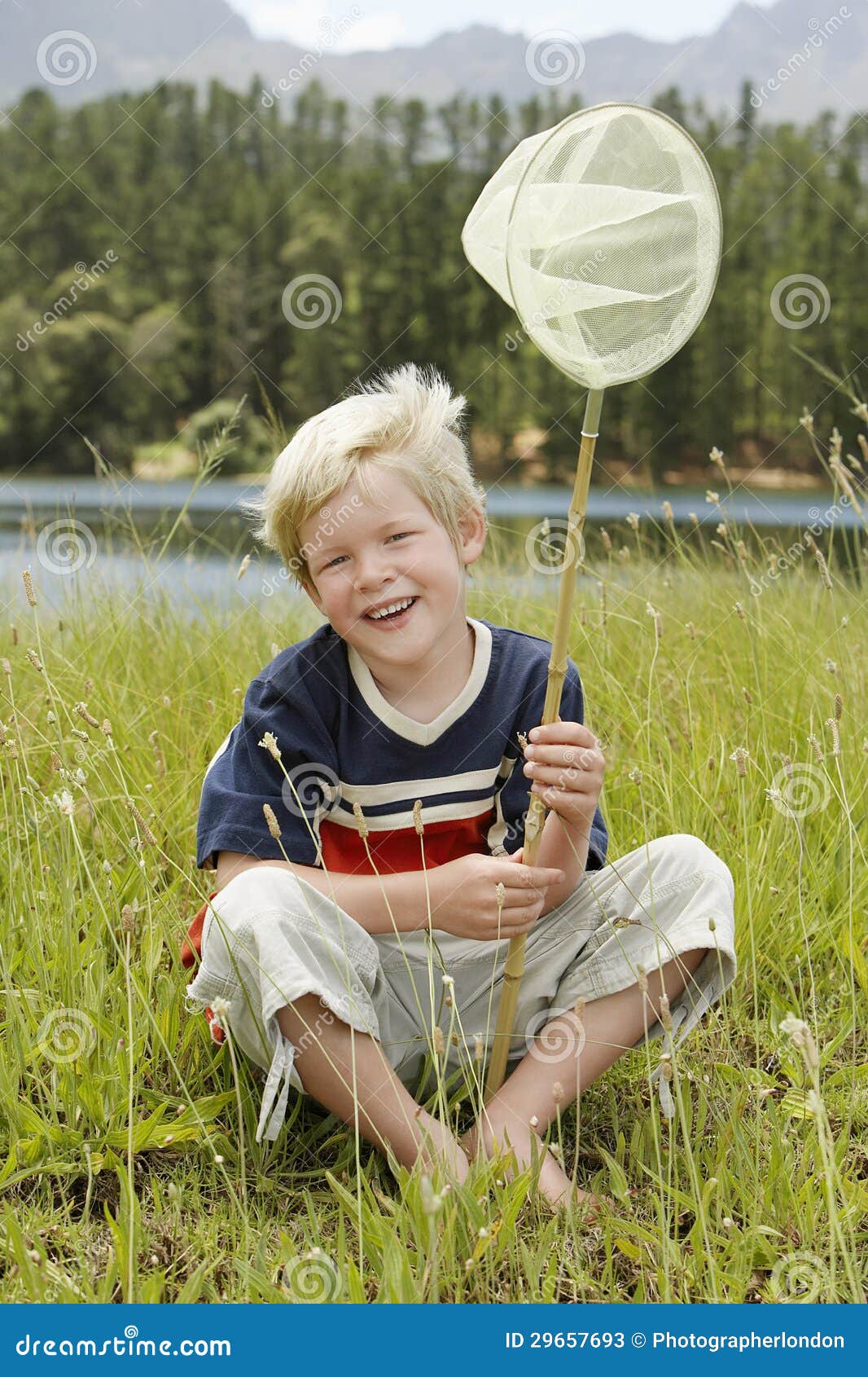 Boy Sitting Butterfly Net stock image. Image of looking - 29657693
