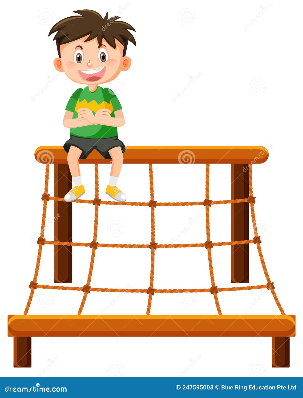 Boy Sitting on Climbing Rope Wall Net Playground Stock Vector ...