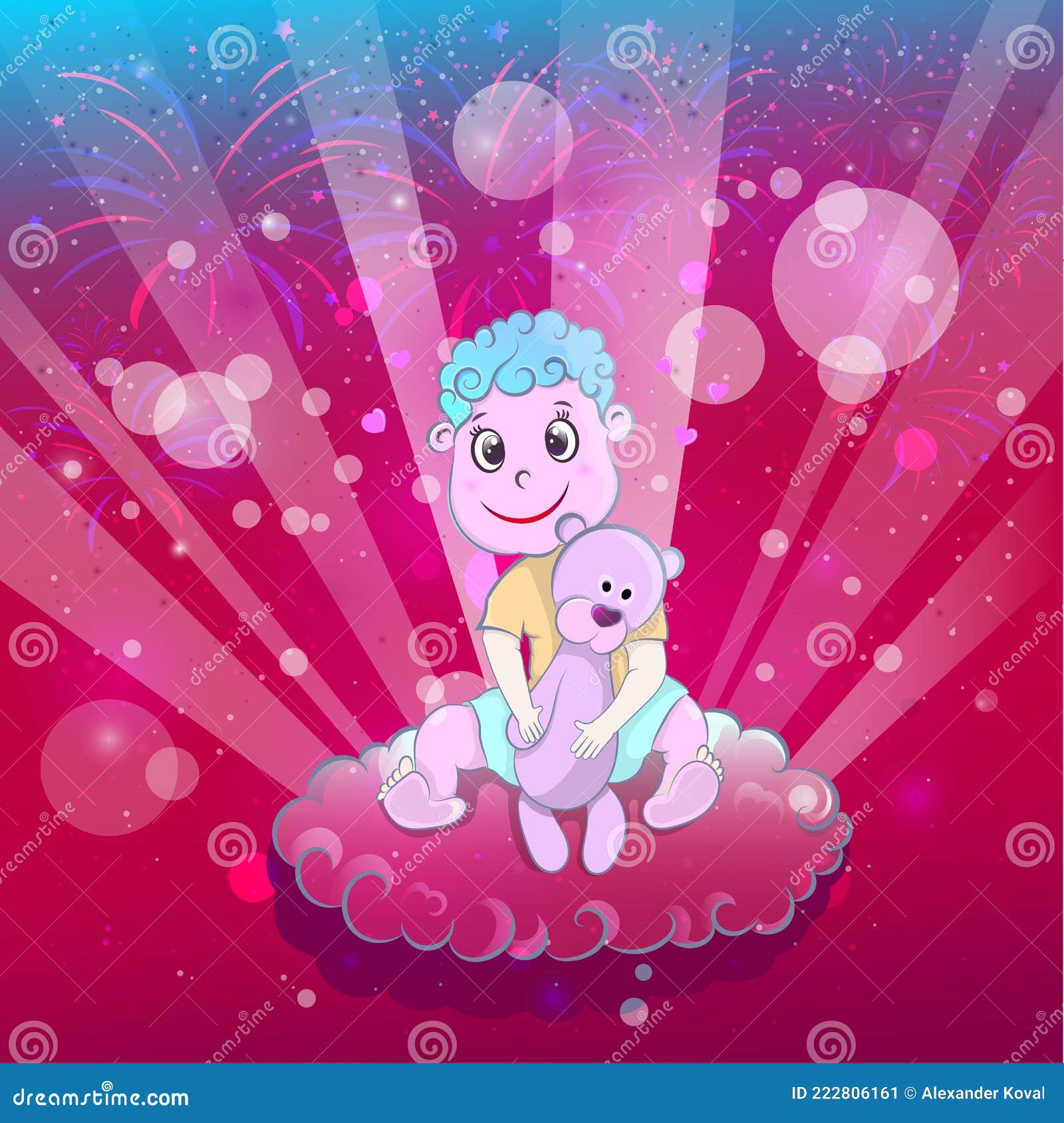 The Boy is Sitting on a Cloud Stock Vector - Illustration of pink, blue ...