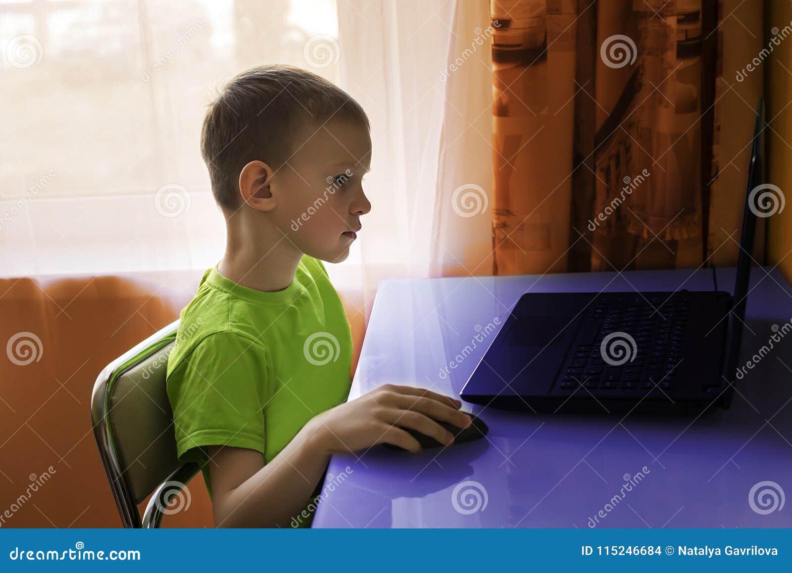 Boy is Sitting at the Computer Stock Photo - Image of play, hand: 115246684