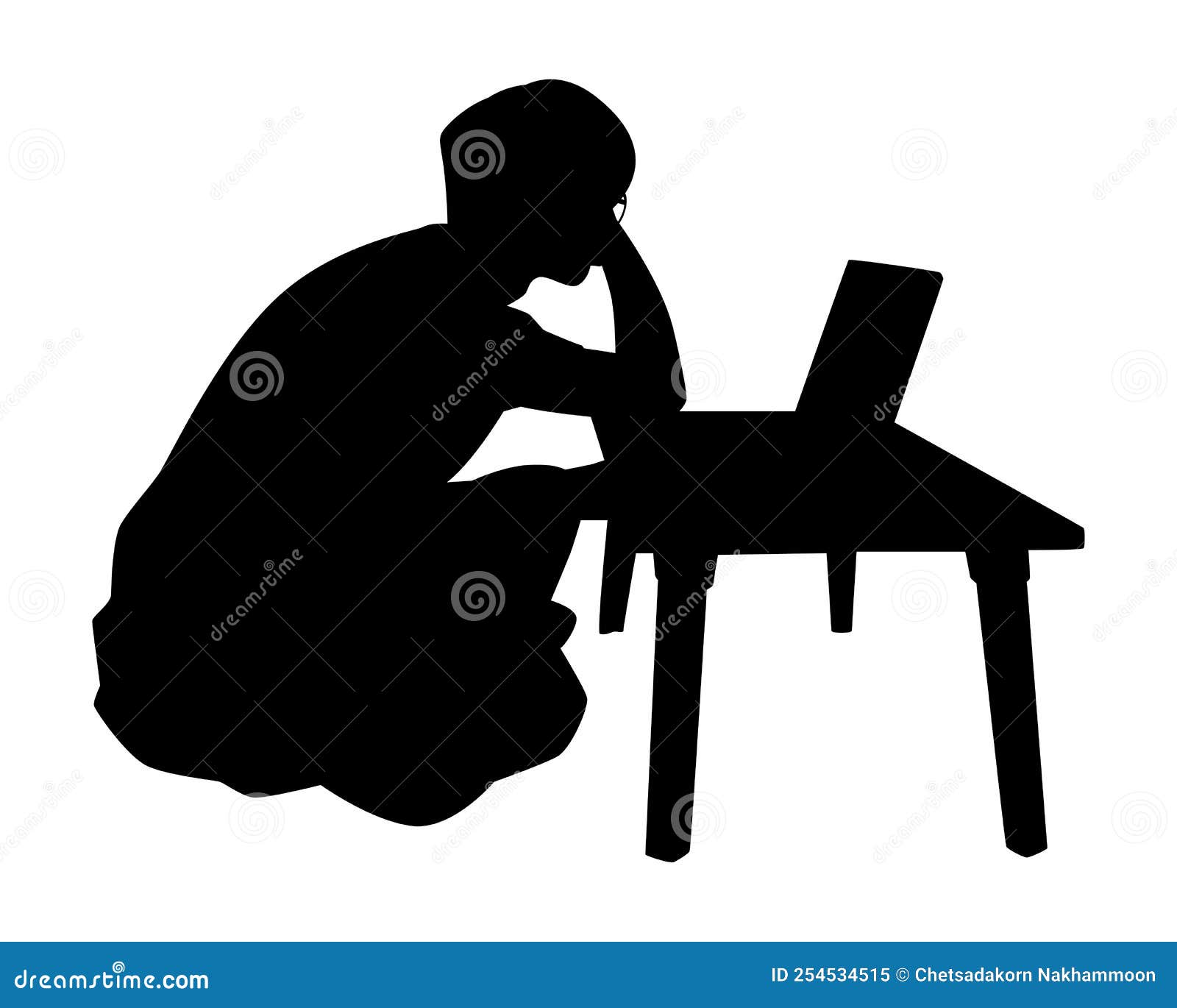 Vector Silhouette Man And Computer