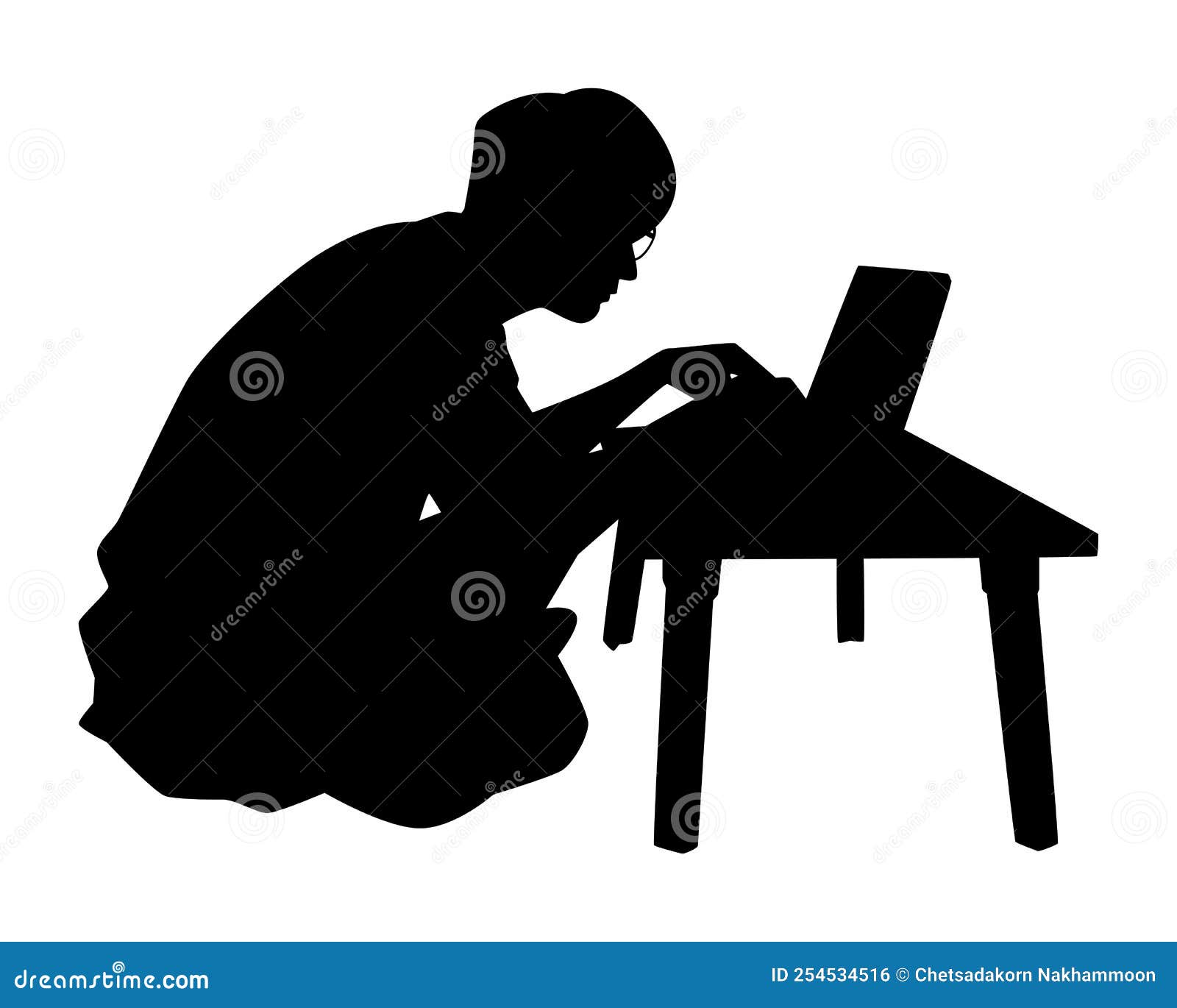A Boy is Sitting with Computer Notebook Silhouette Vector on White ...
