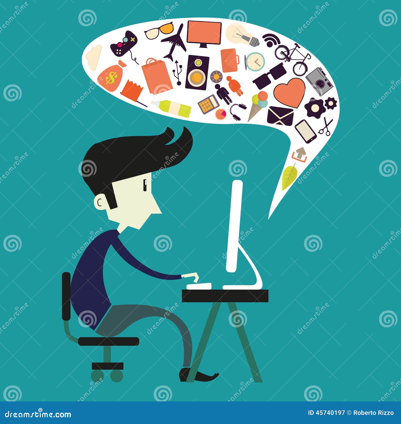 Boy sitting at computer stock illustration. Illustration of earnings ...