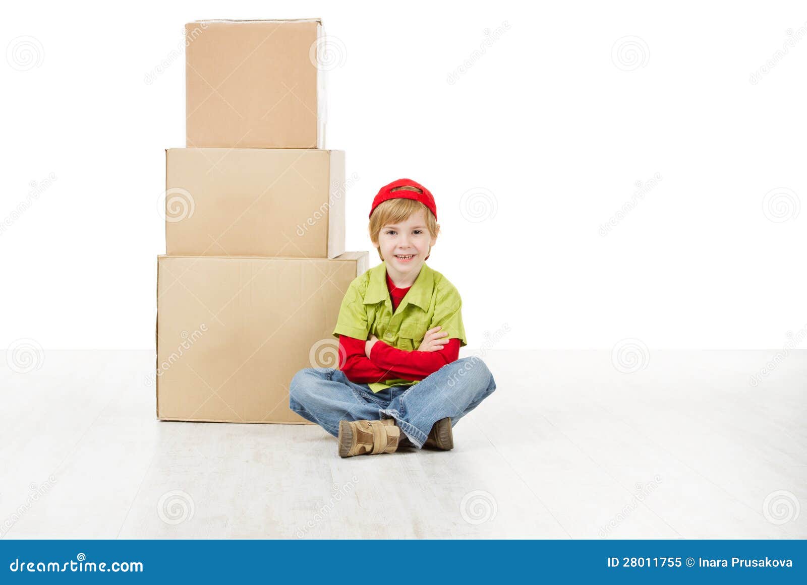 Boy Sitting in Front of Carton Boxes Stock Image - Image of caucasian ...
