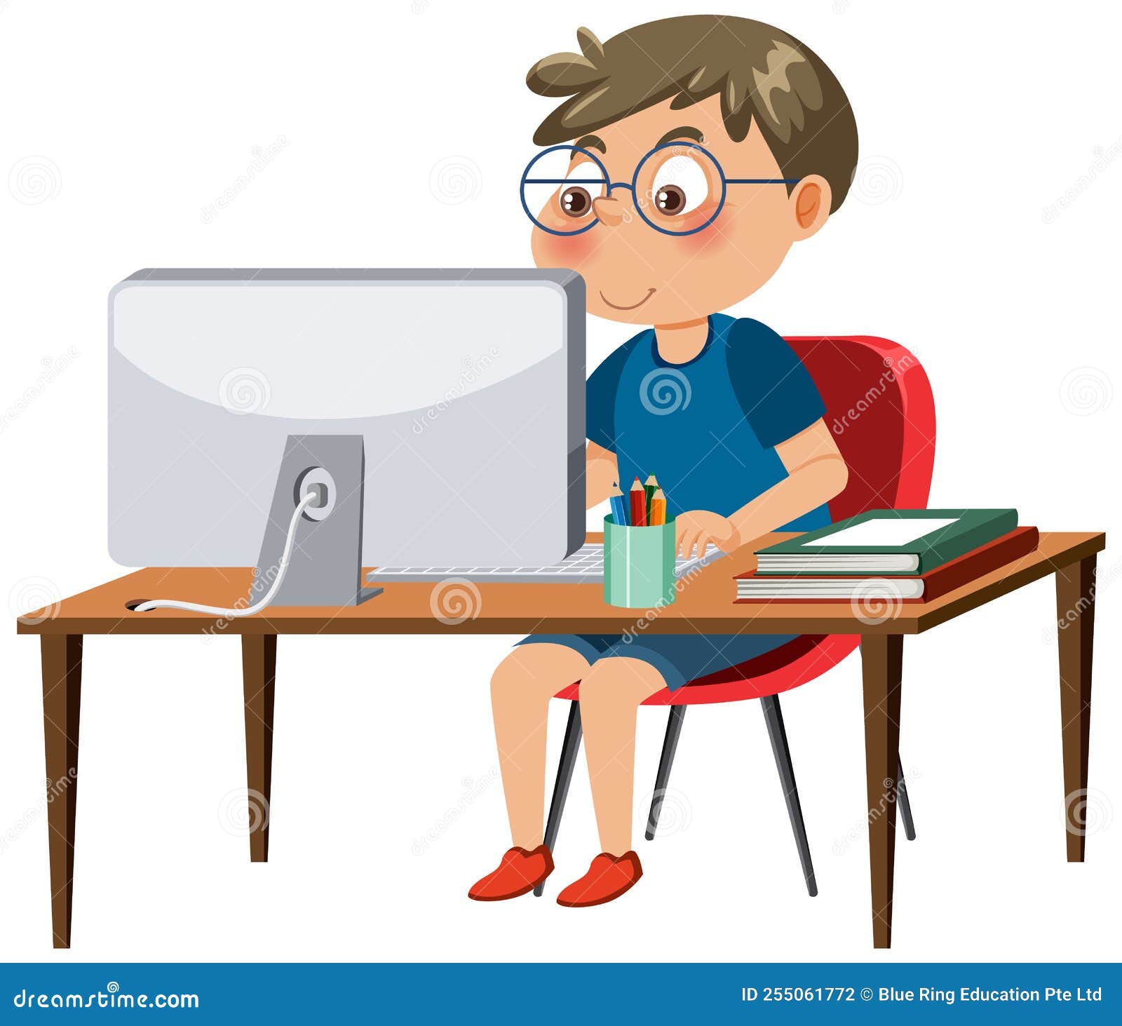 A Boy Sitting in Front of Computer Stock Vector - Illustration of boys ...