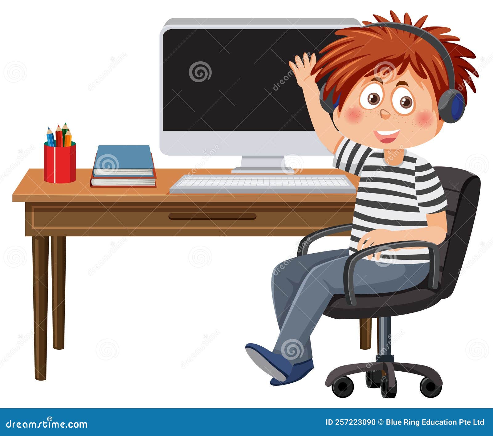 A Boy Sitting in Front of Computer Stock Vector - Illustration of ...
