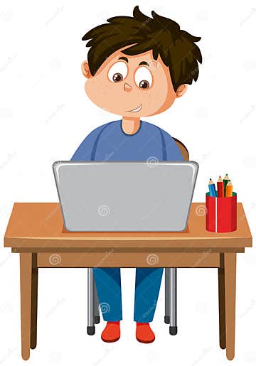 A Boy Sitting in Front of Laptop Stock Vector - Illustration of ...