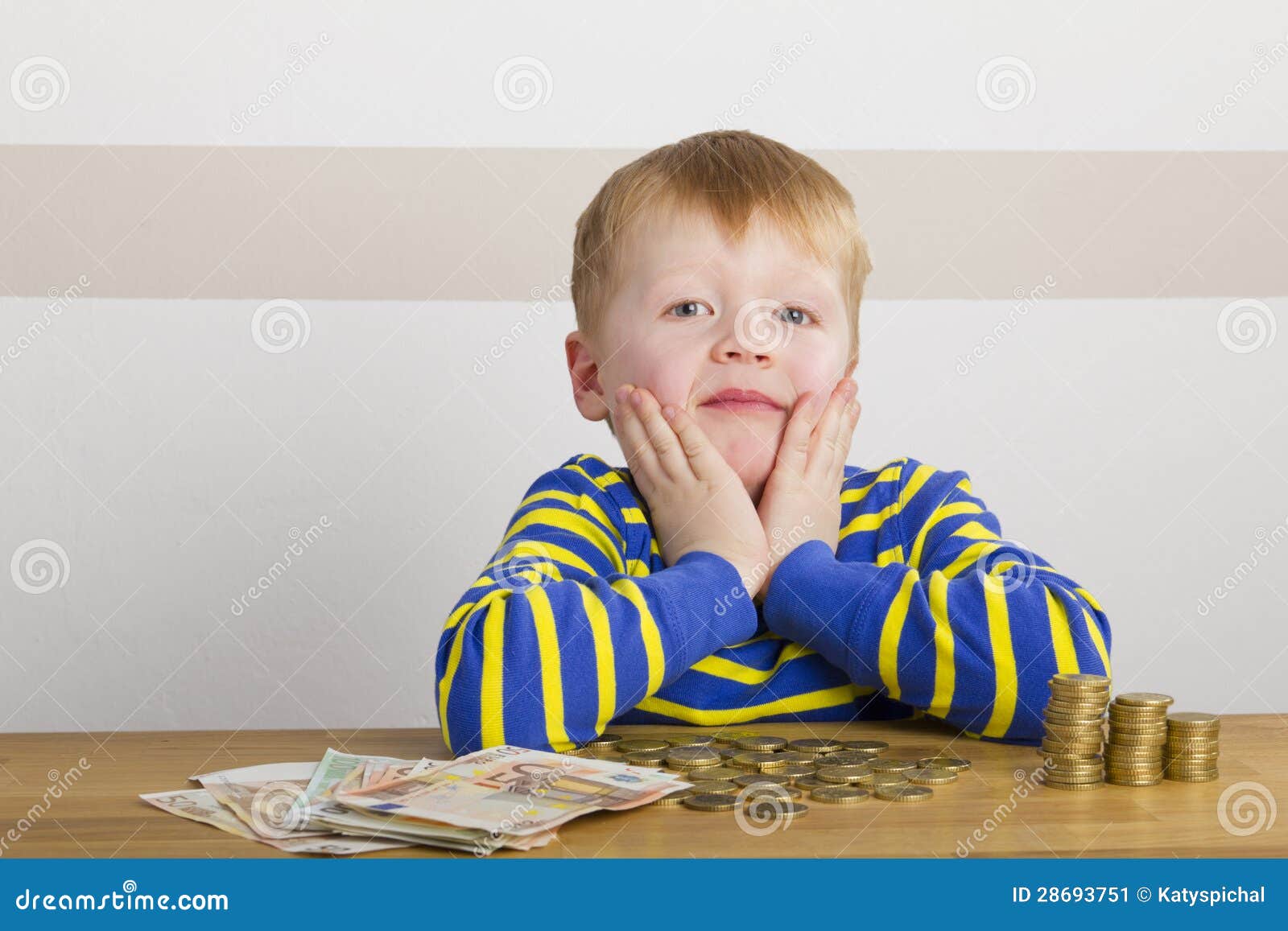 Boy Sitting in Front of Money Stock Image - Image of financial, banking ...