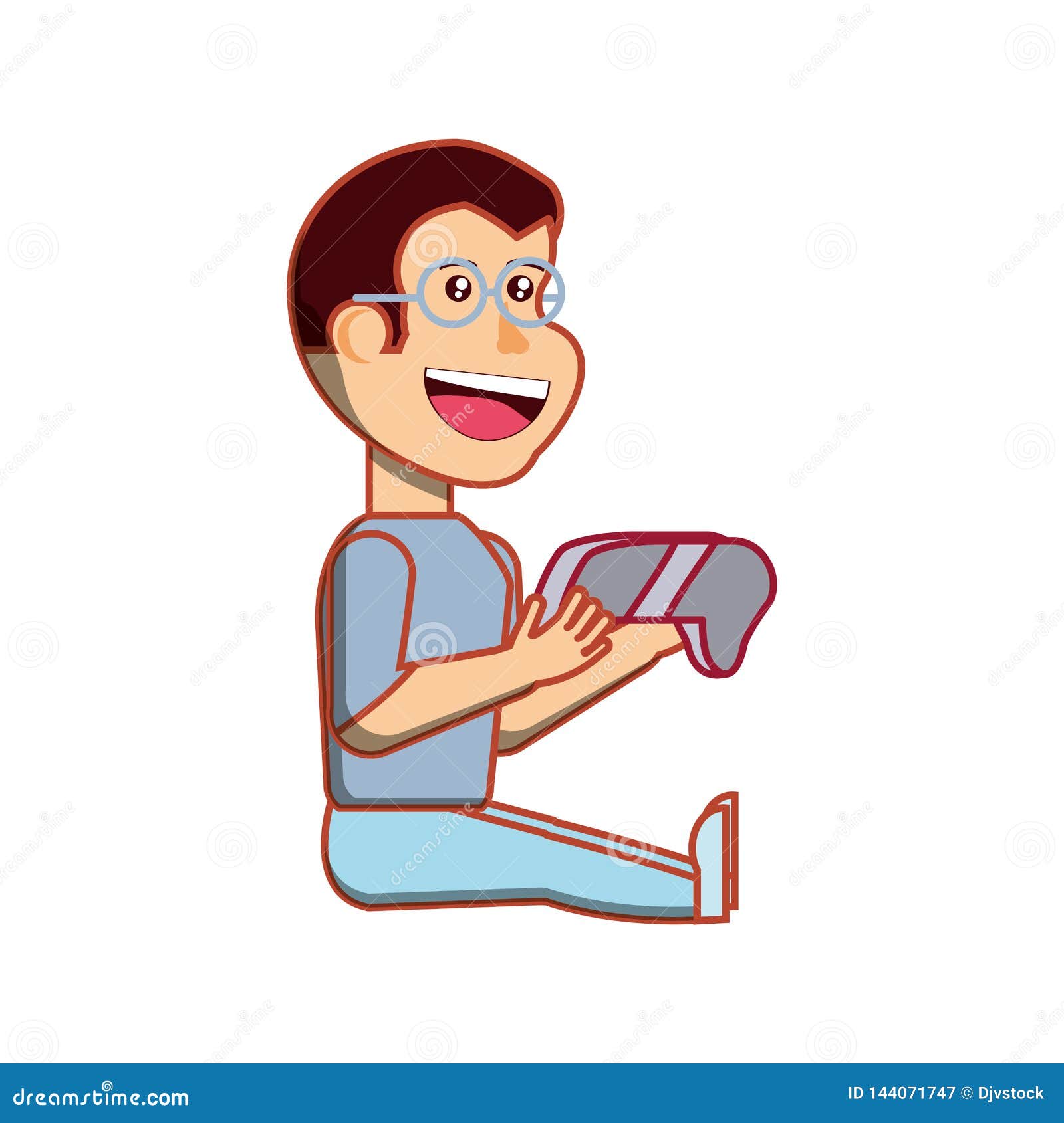Boy Sitting with Game Control Character Stock Illustration ...