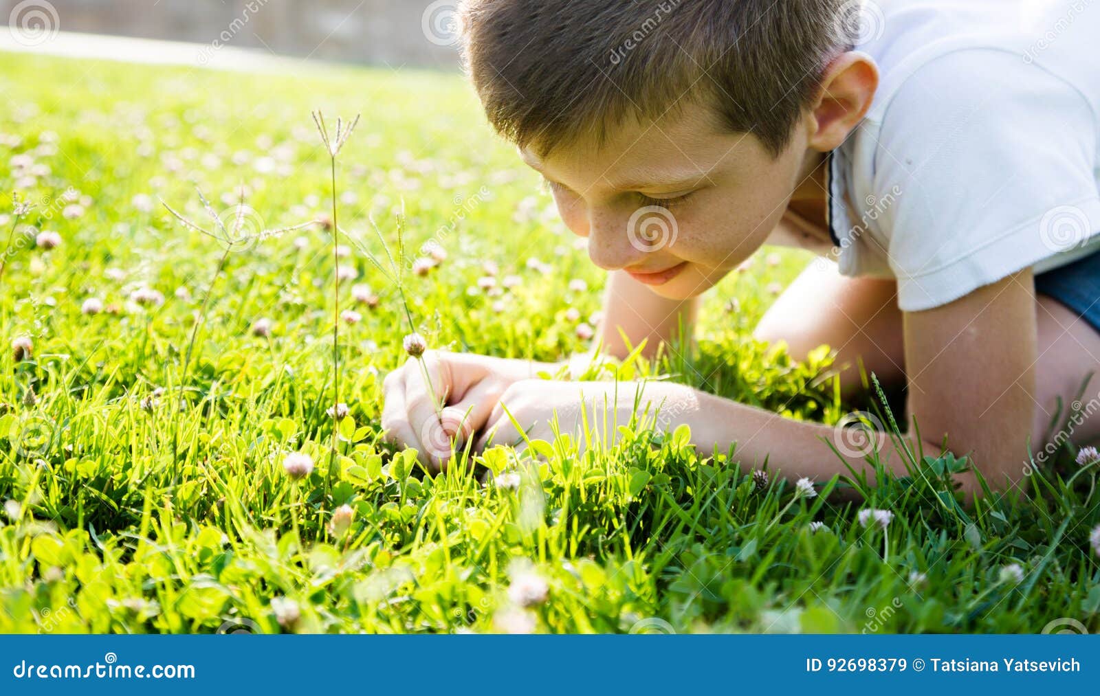 Boy sitting on grass stock image. Image of contemplation - 92698379