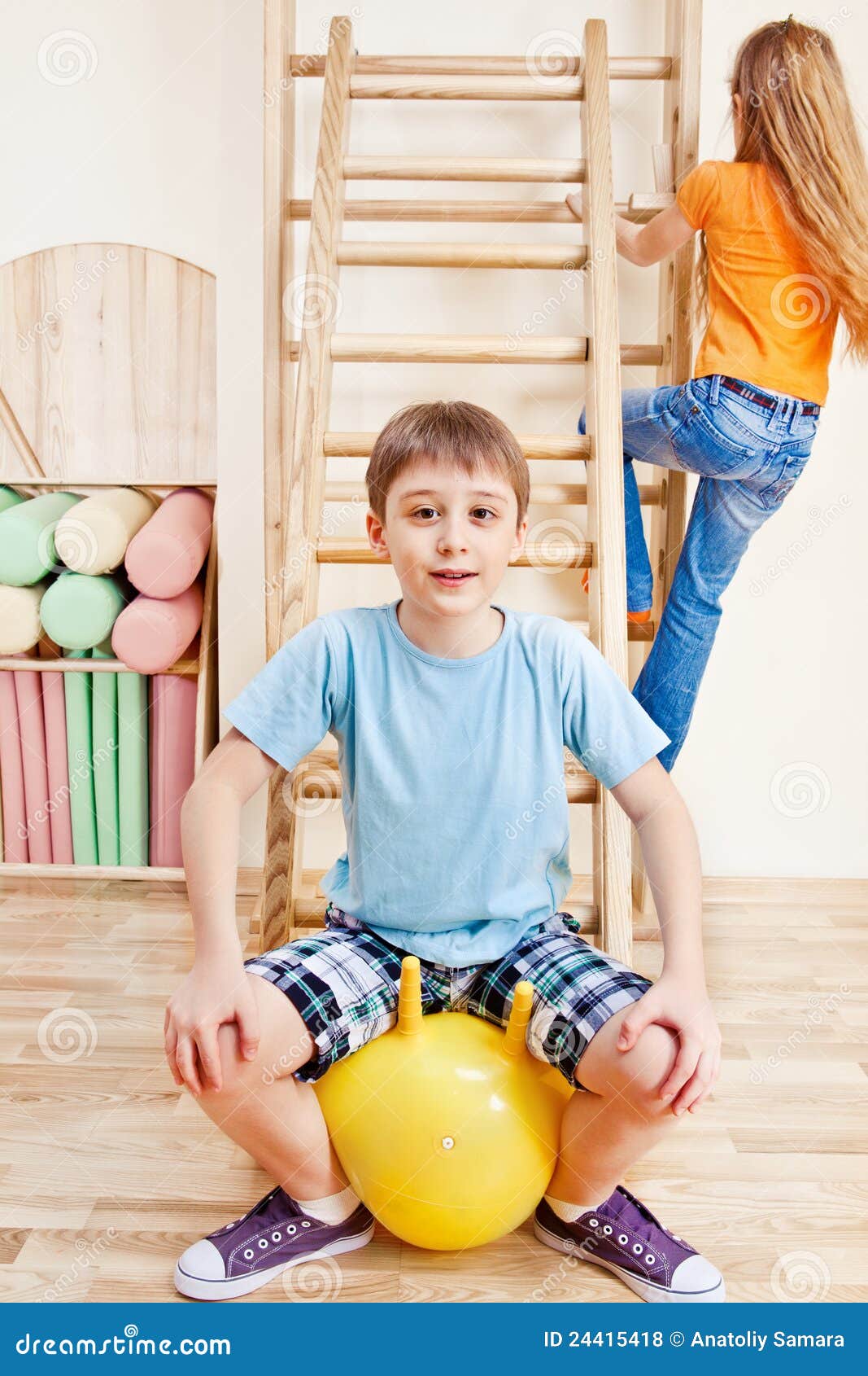 Boy Sitting on Gymnastic Ball Stock Photo - Image of little, happiness ...