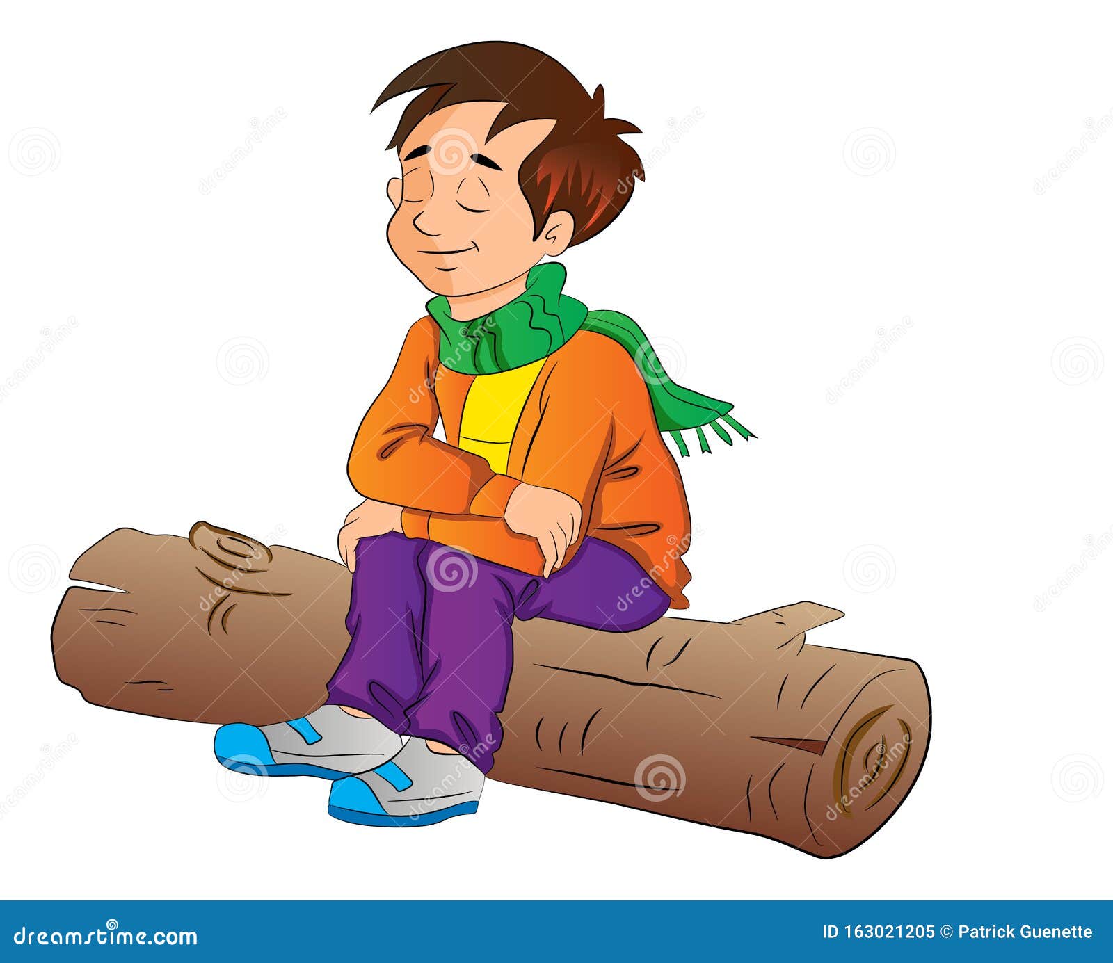 Boy Sitting on a Log, Illustration Stock Vector - Illustration of ...