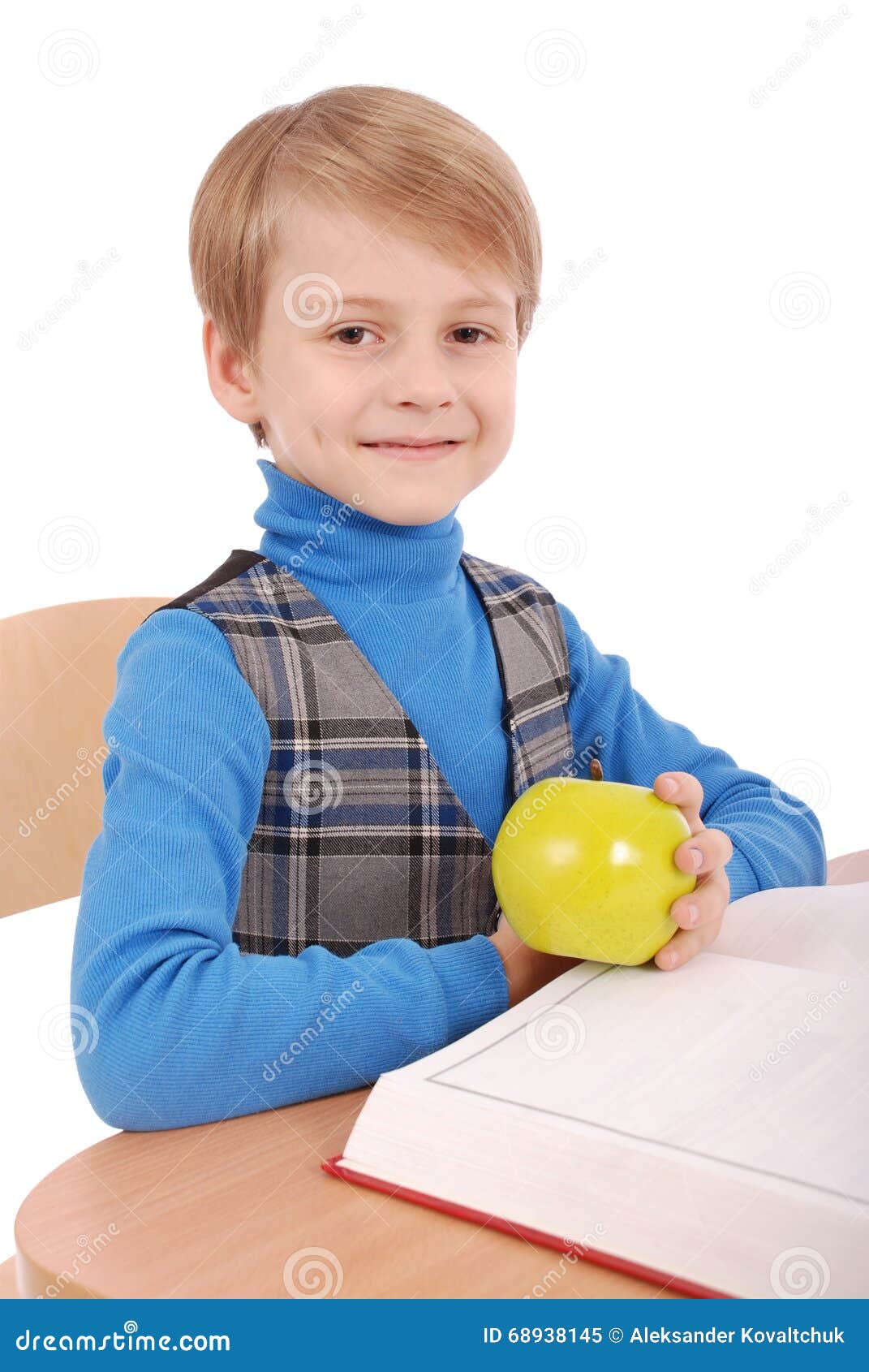 Boy Sitting at a School Desk Stock Image - Image of apple, student ...