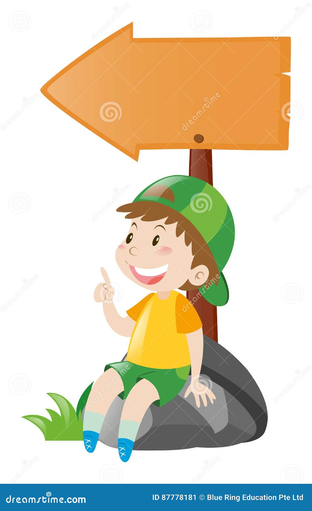 Boy sitting under the sign stock vector. Illustration of banner - 87778181