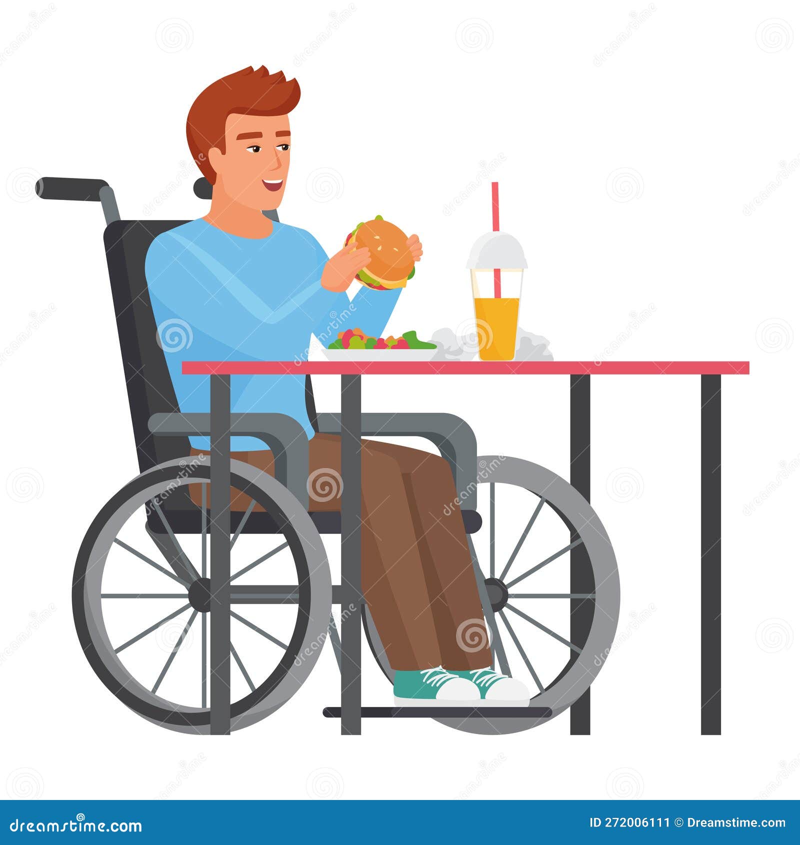 Boy Sitting in Wheelchair and Eating Stock Vector - Illustration of ...