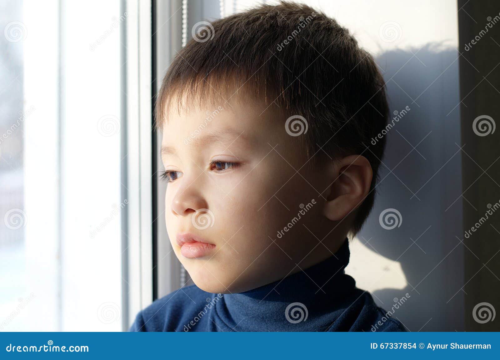 Boy Sitting on the Window with Sadness Stock Photo - Image of ...