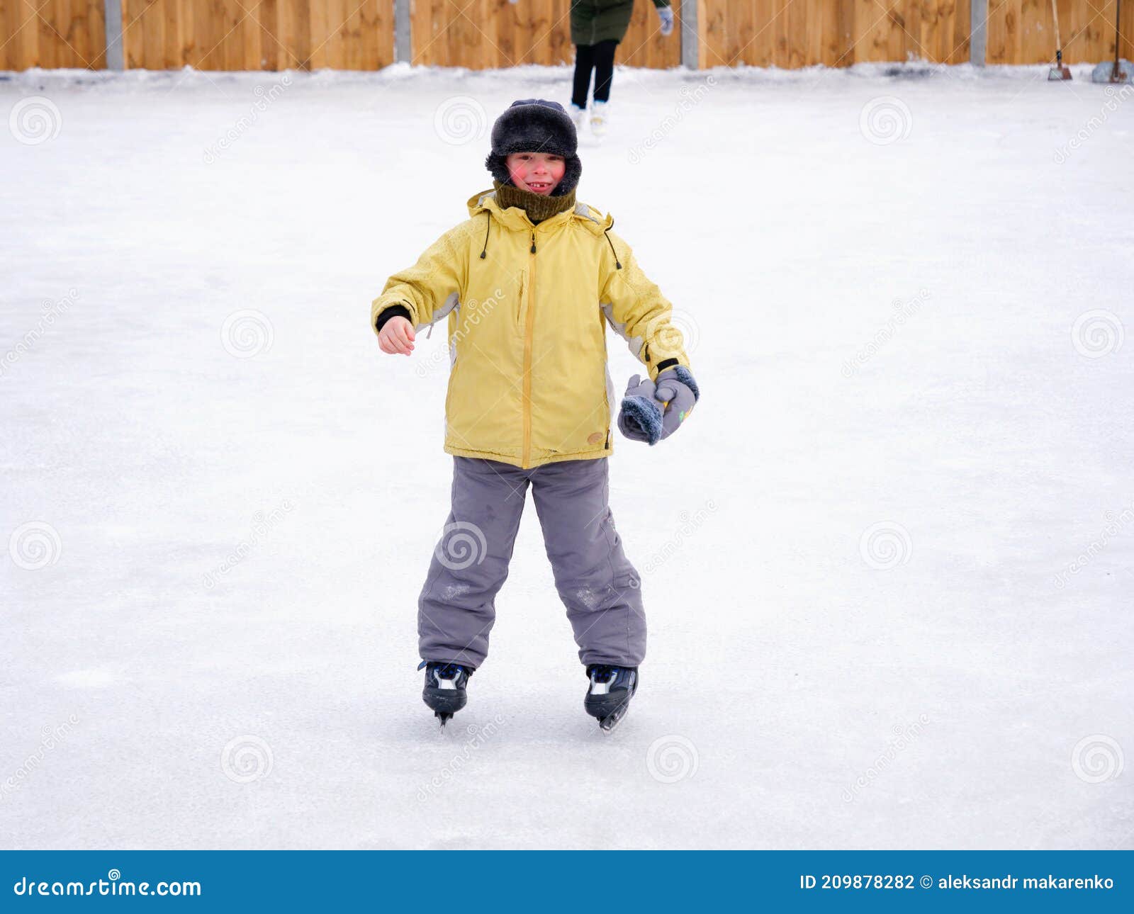 Boy Skating on an Outdoor Ice Rink Stock Photo - Image of happiness ...