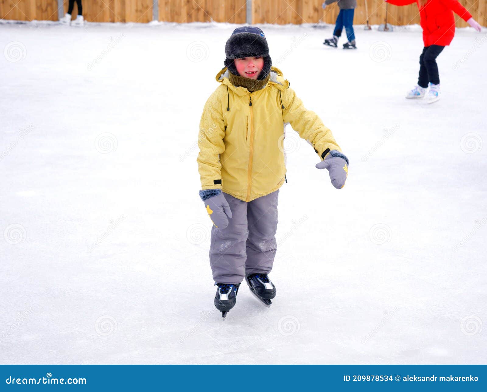 Boy Skating on an Outdoor Ice Rink Stock Photo - Image of figure ...