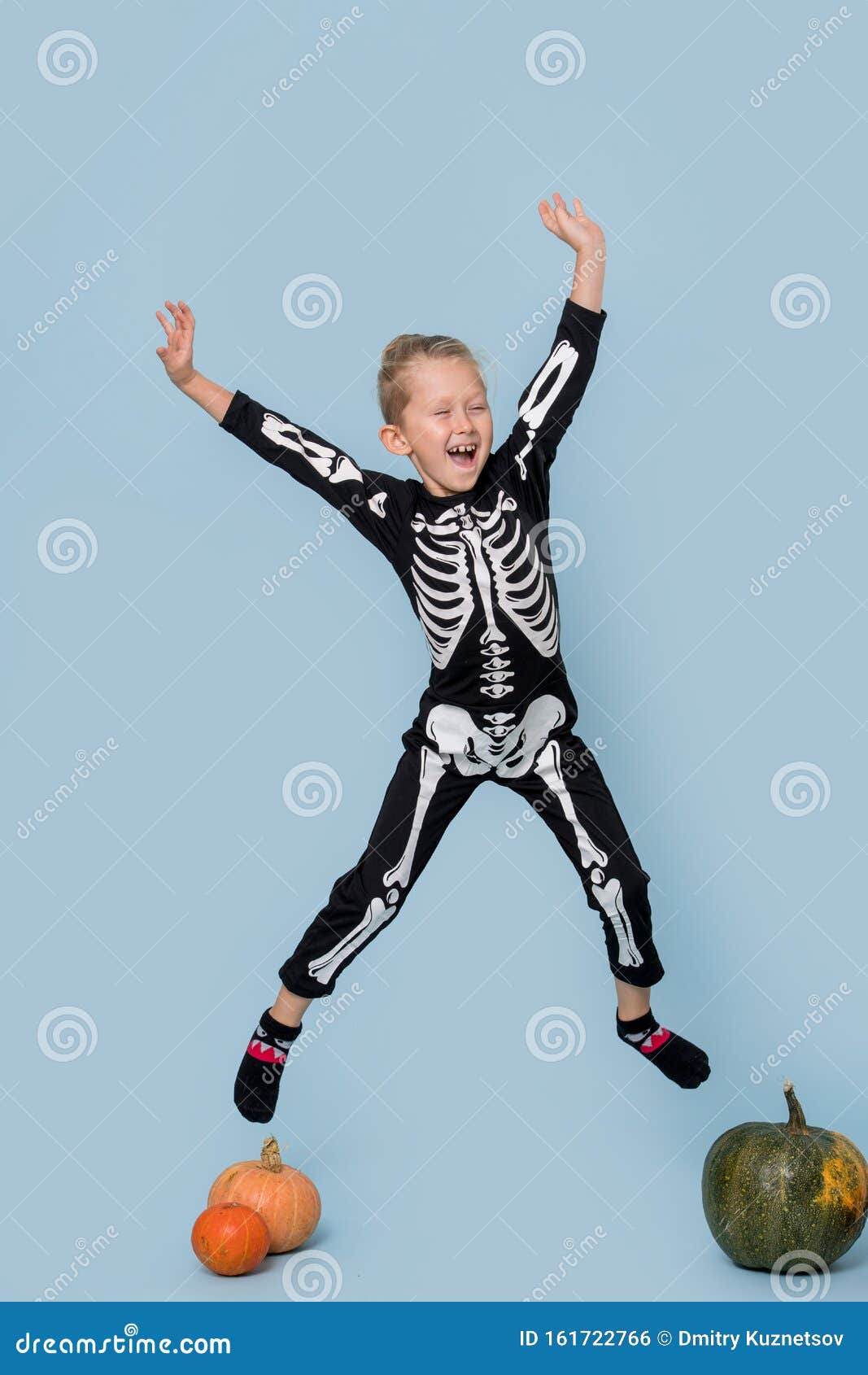 Boy in a Skeleton Costume Having Fun and Jumping Stock Photo - Image of ...