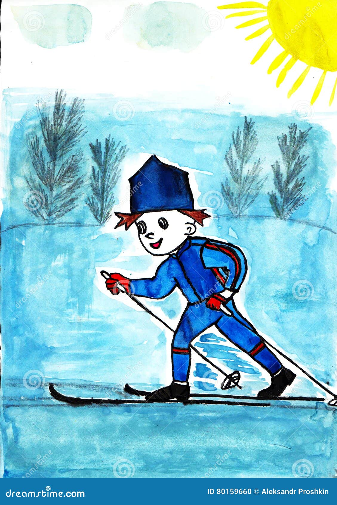 Boy skiing. stock illustration. Illustration of leisure - 80159660
