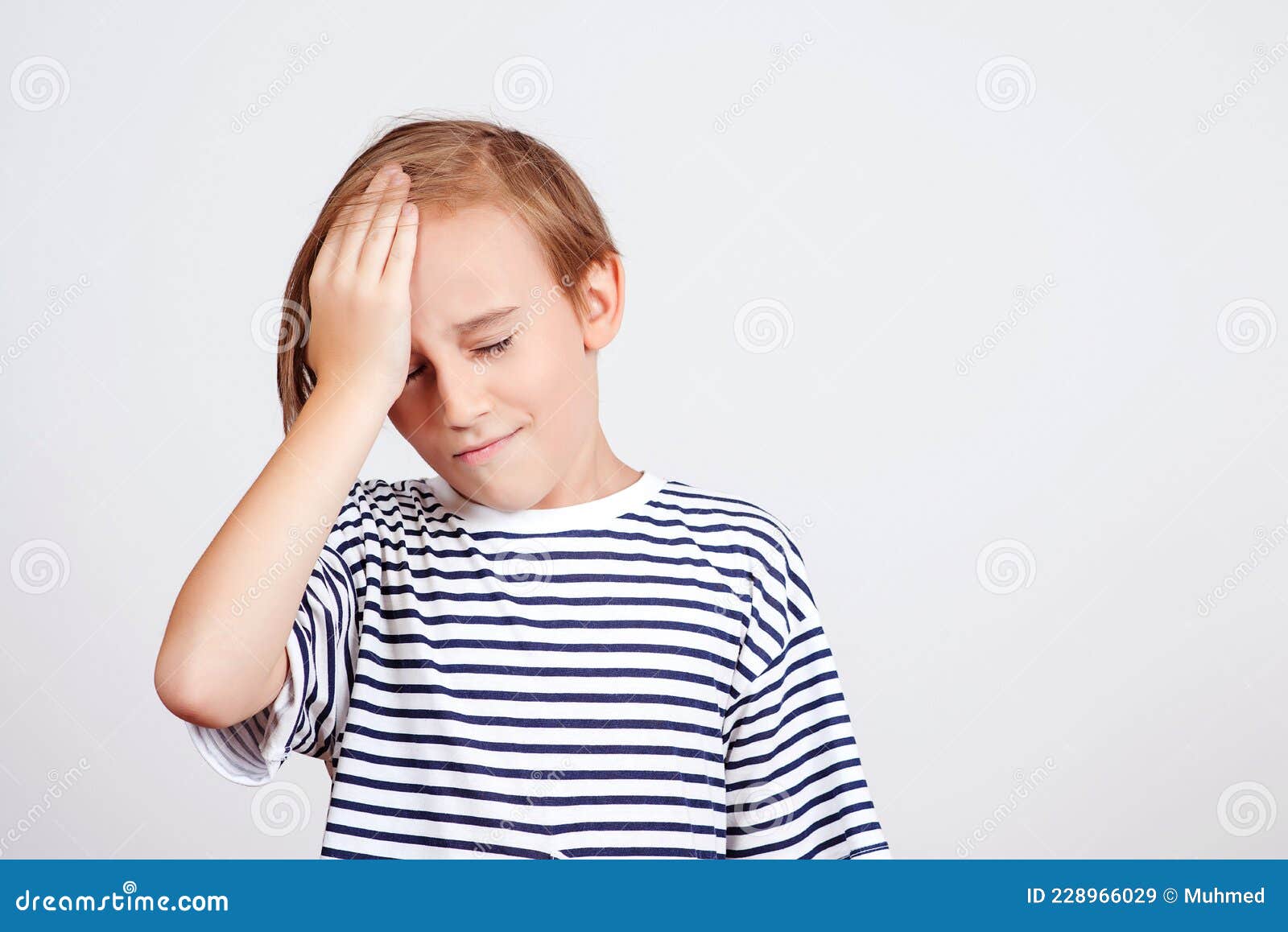 Unhappy Kid Forgetting Something. Face Emotion and Expression. Oops ...