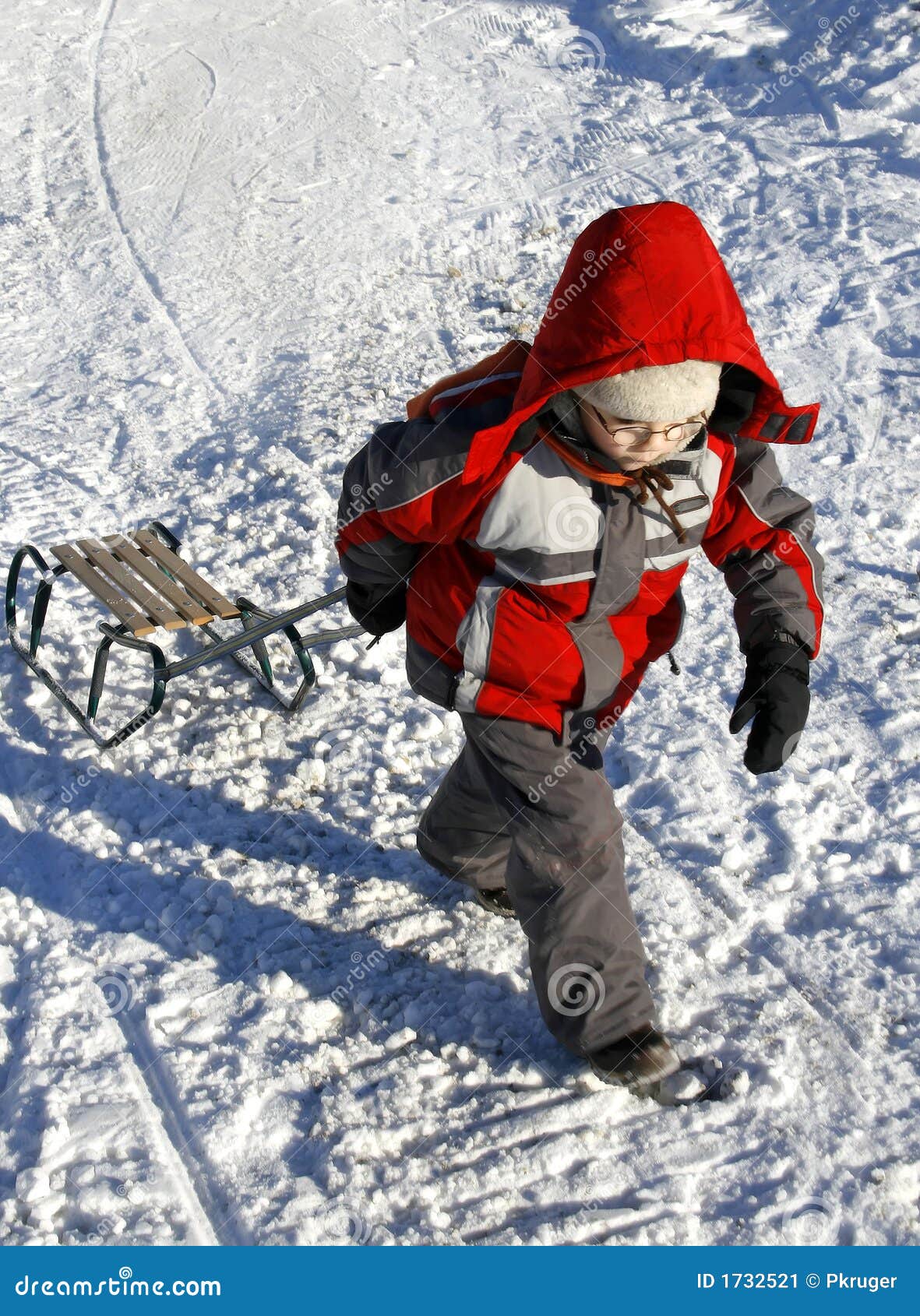 Boy with sled stock image. Image of cold, shawl, sled - 1732521