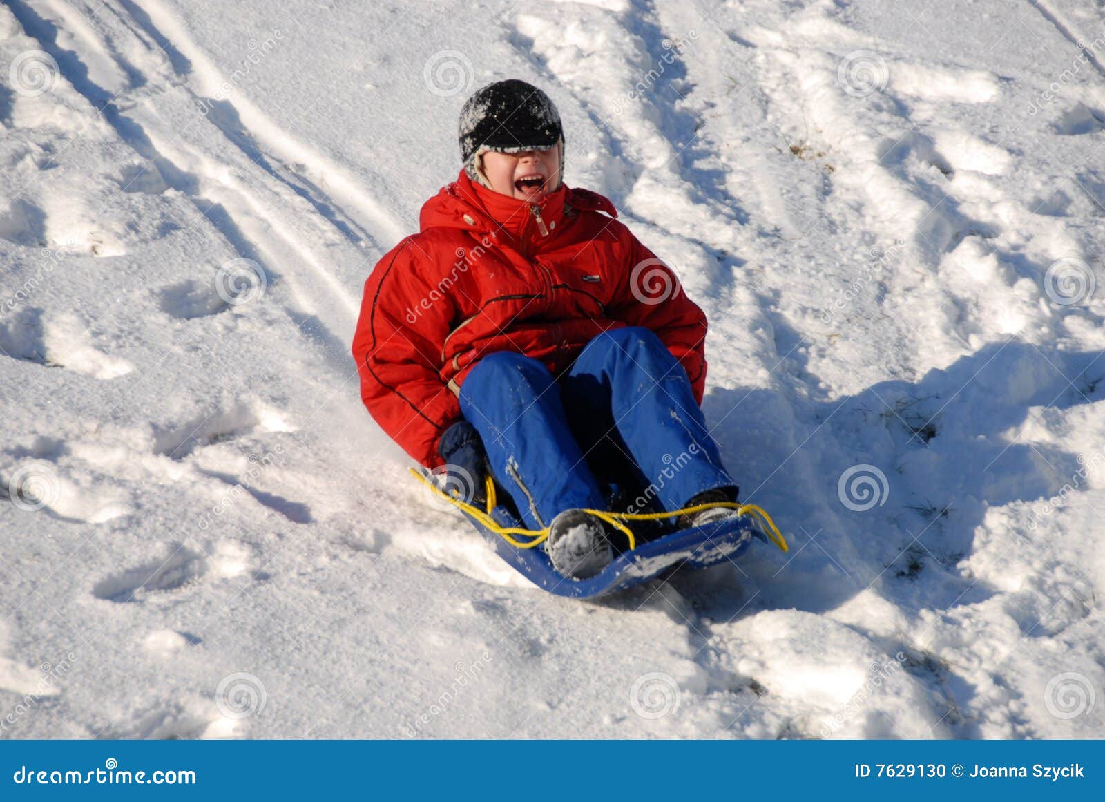 Boy on sled stock photo. Image of child, outdoors, vacation - 7629130