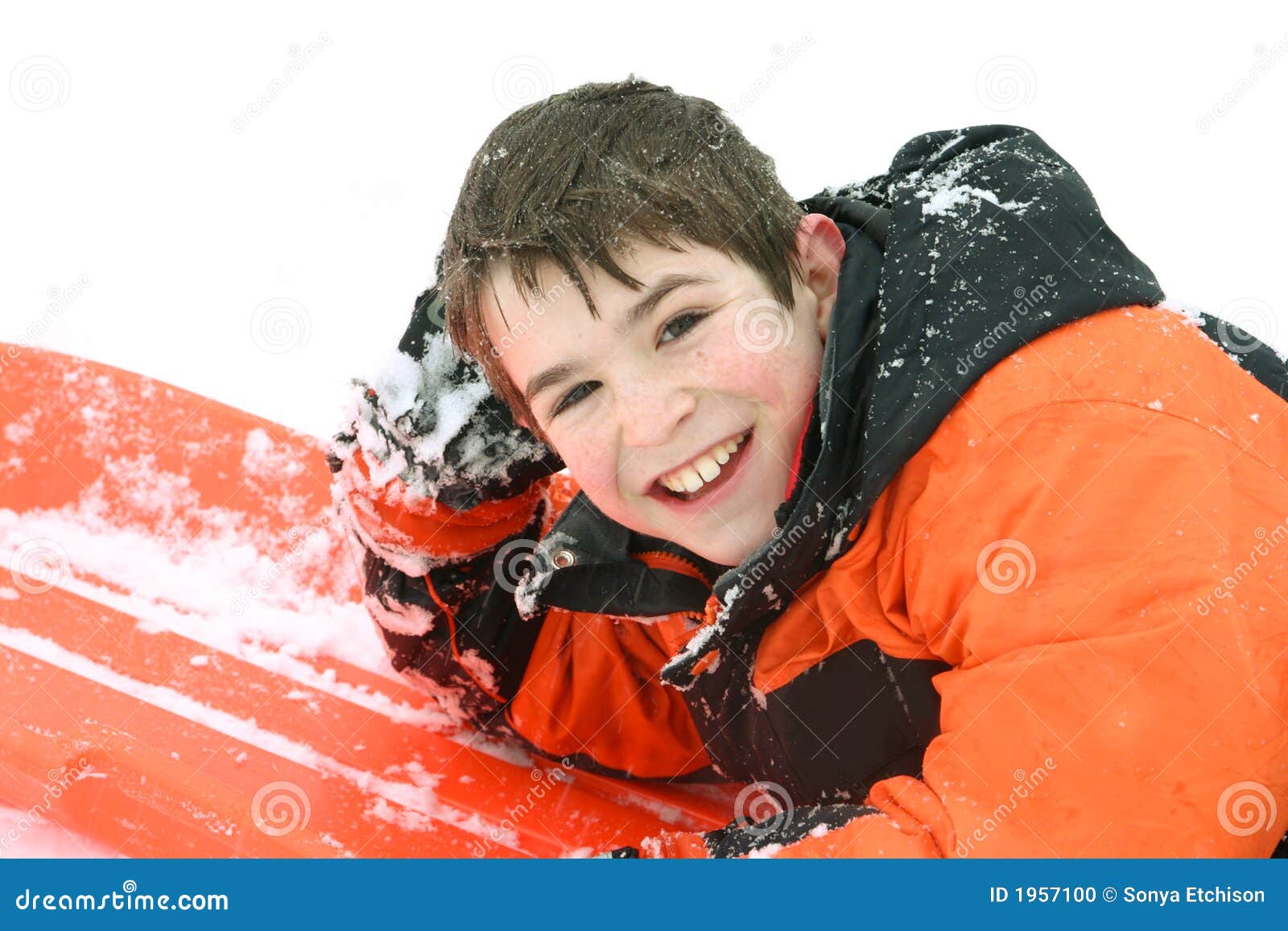 Boy Sledding stock photo. Image of life, handsome, laughing - 1957100