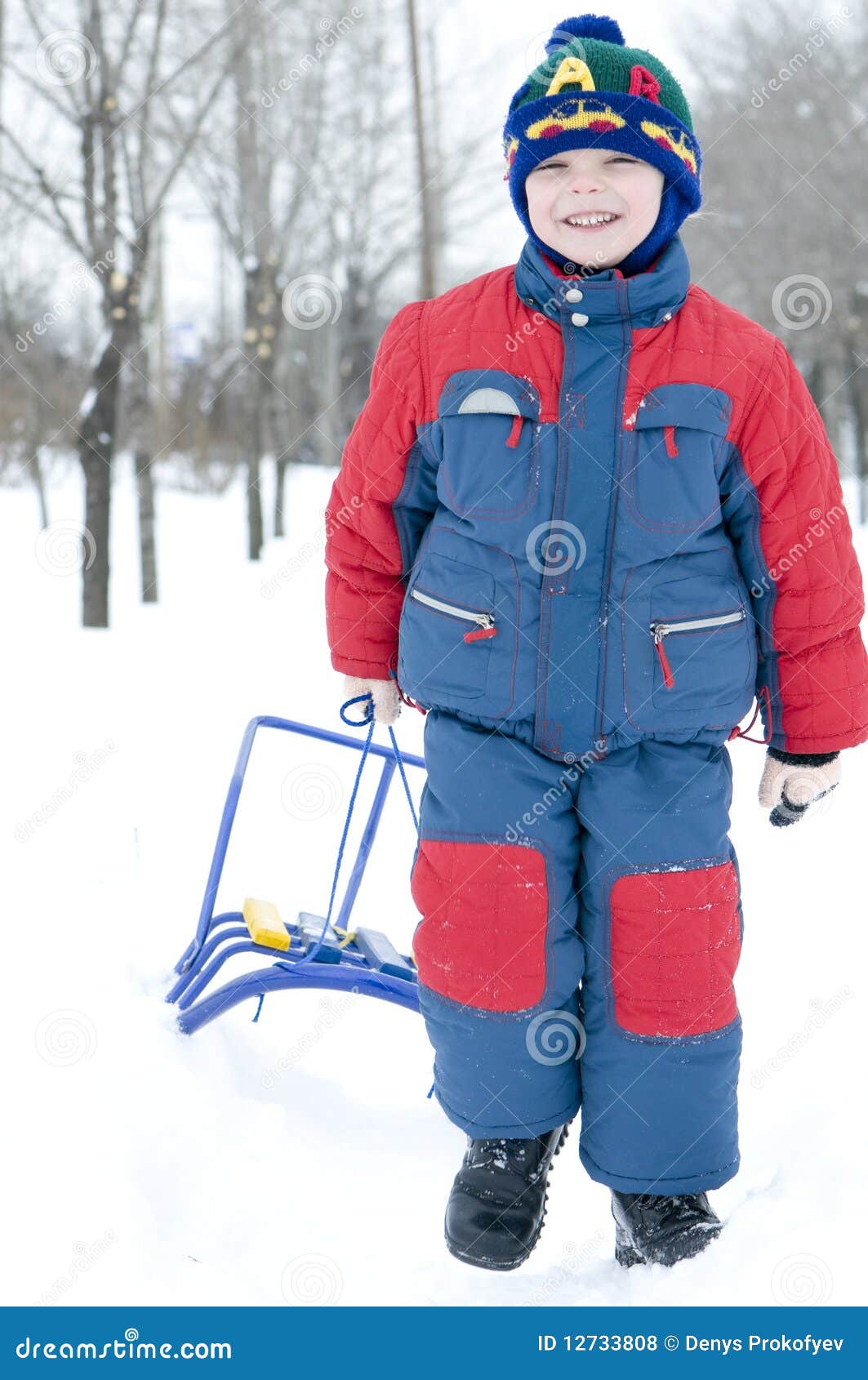 Boy and sledge stock photo. Image of cheerful, chinese - 12733808
